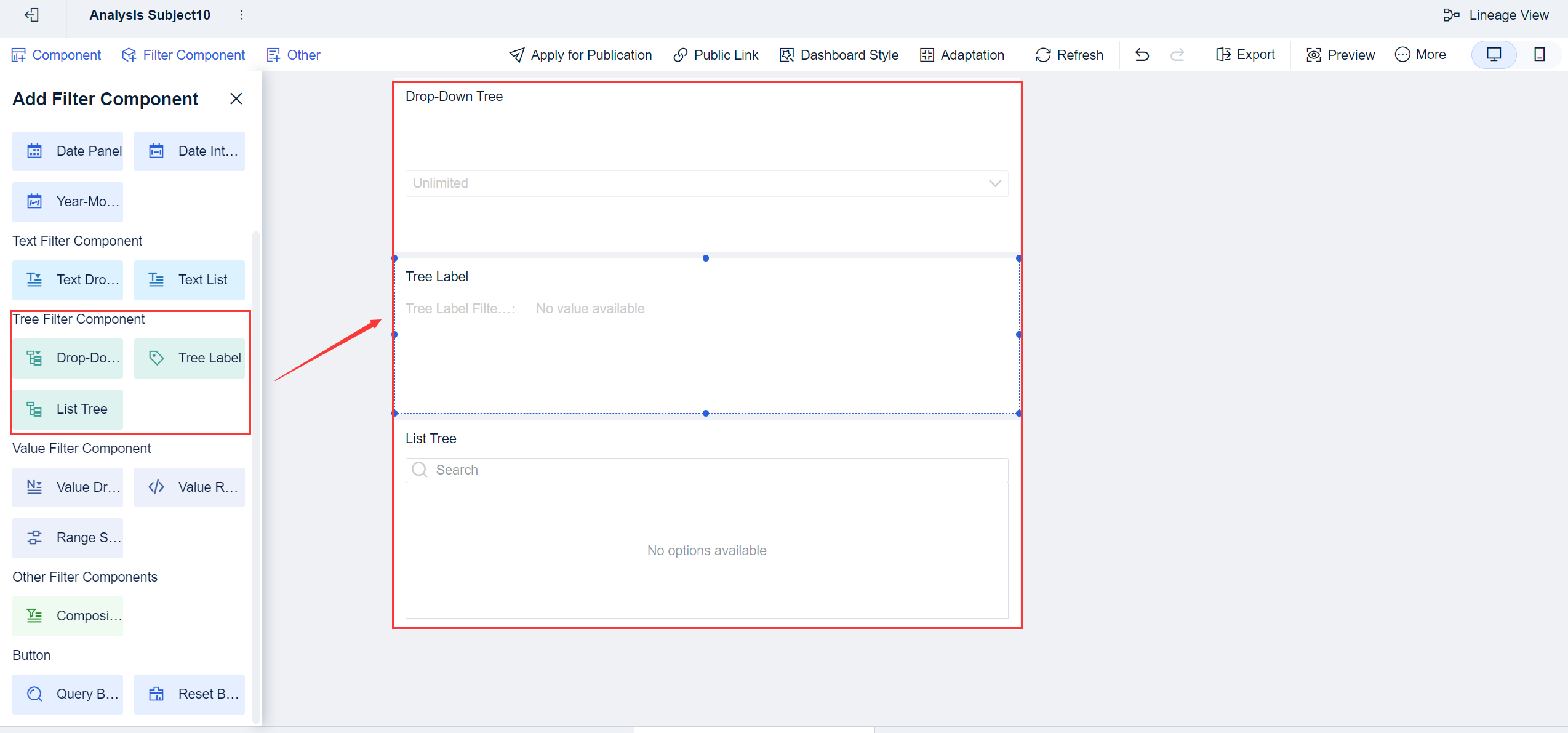 Tree Filter Component- FineBI Help Document