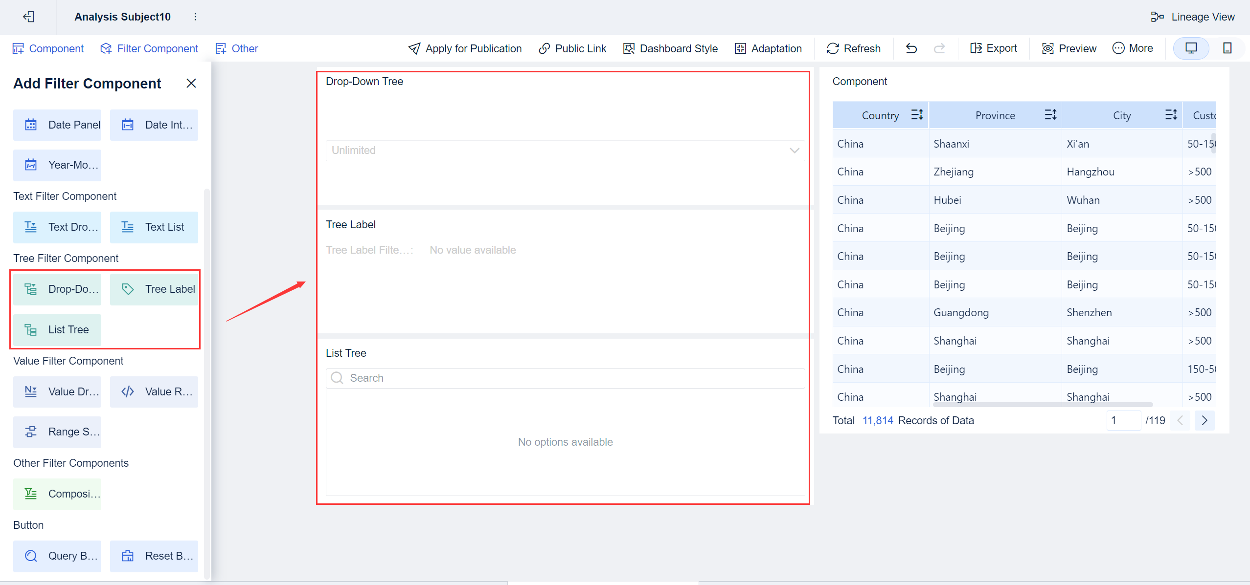 Tree Filter Component- FineBI Help Document