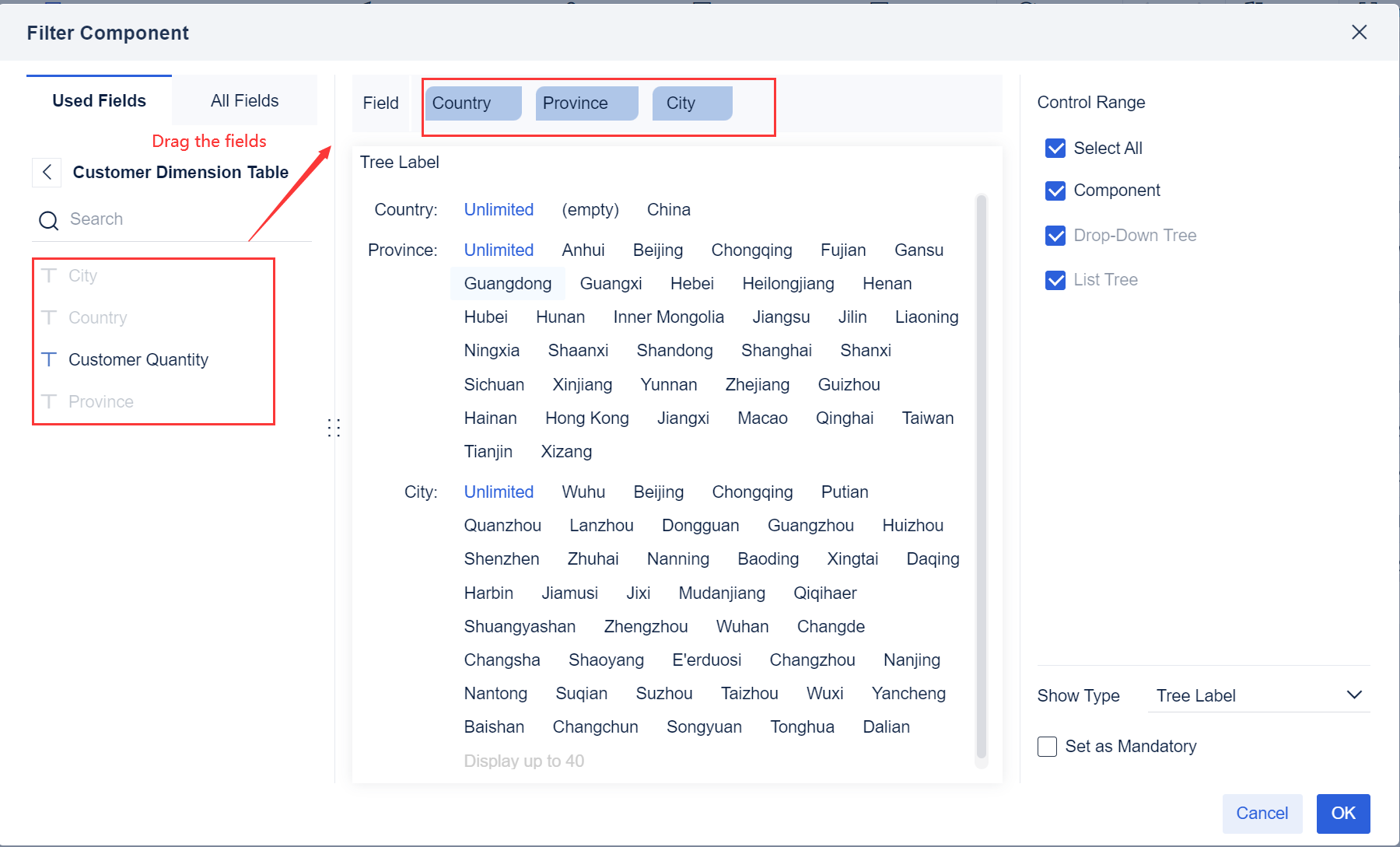 Tree Filter Component- FineBI Help Document
