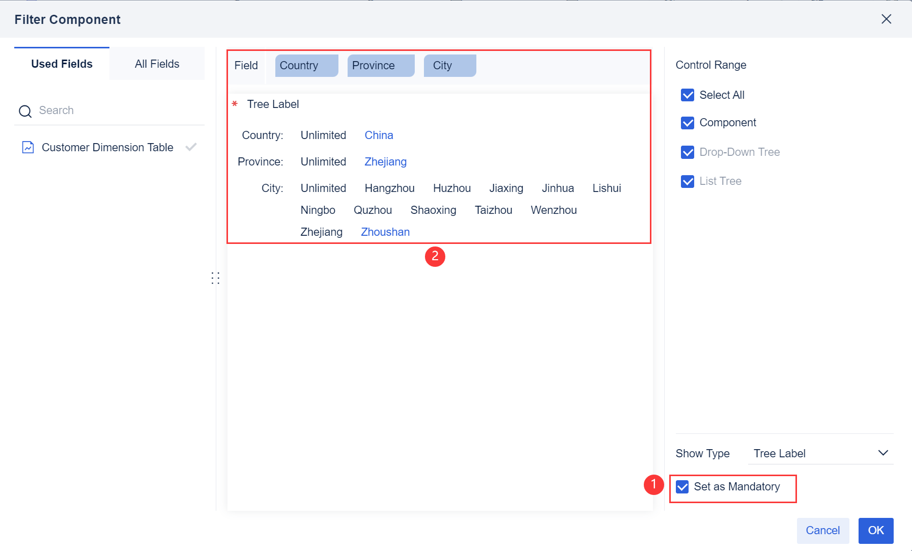 Tree Filter Component- FineBI Help Document