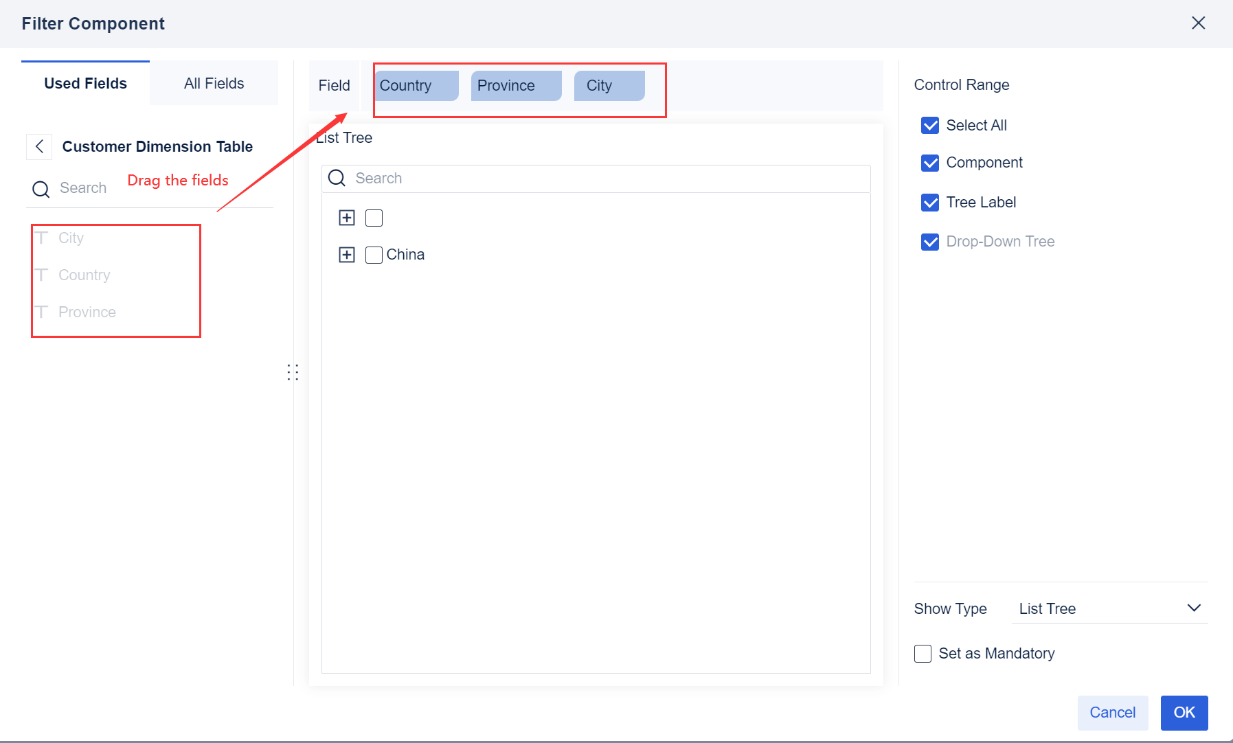 Tree Filter Component- FineBI Help Document