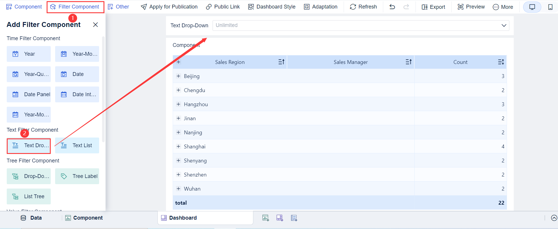 Transferring the Default Value Corresponding to the Login Name by the Filter Com- FineBI Help ...