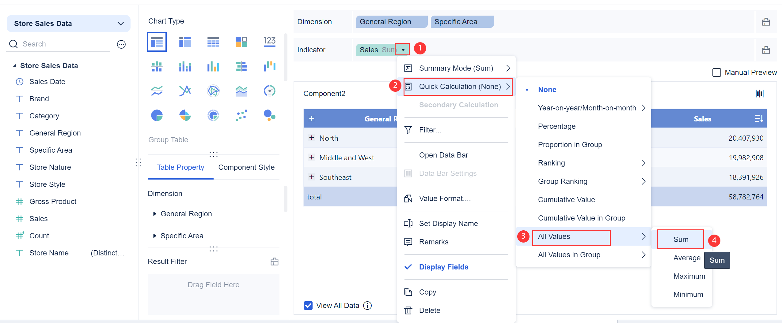 Quick Calculation - All Values- FineBI Document
