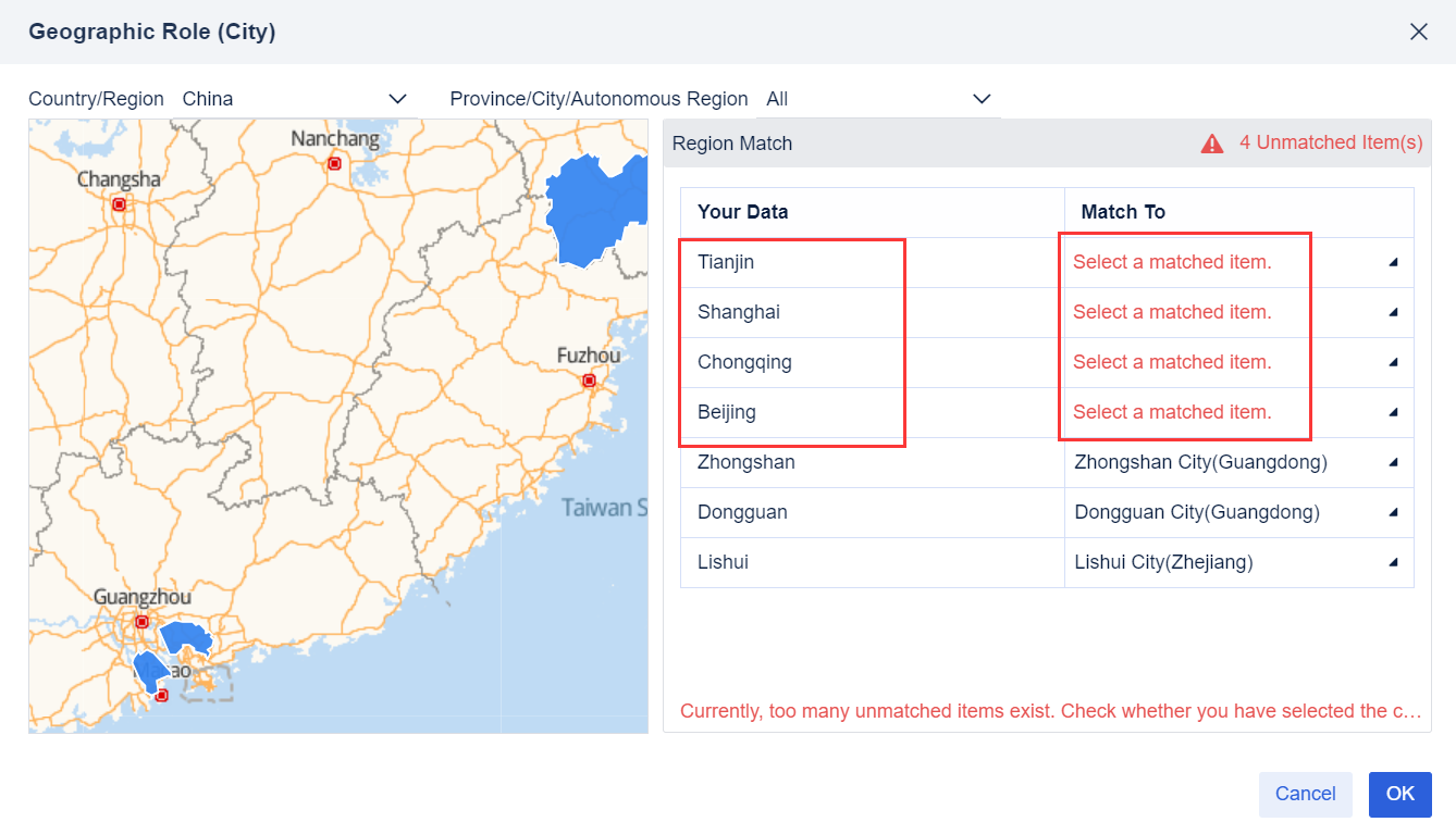 Geographic Role Match Rules- FineBI Help Document