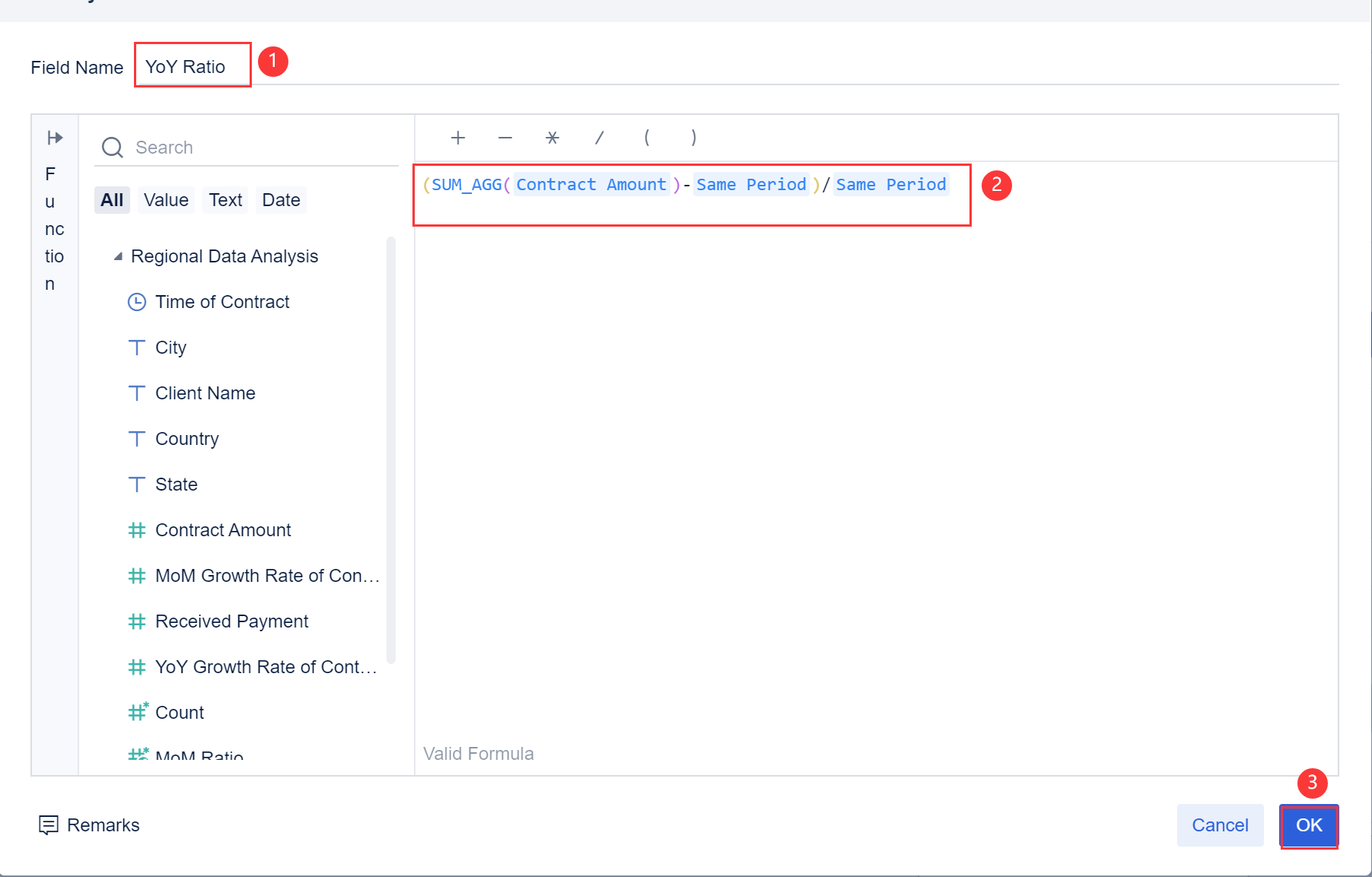 Same Period/Previous Period Ratio Calculation (with Date Fields in Charts)- FineBI Help Document