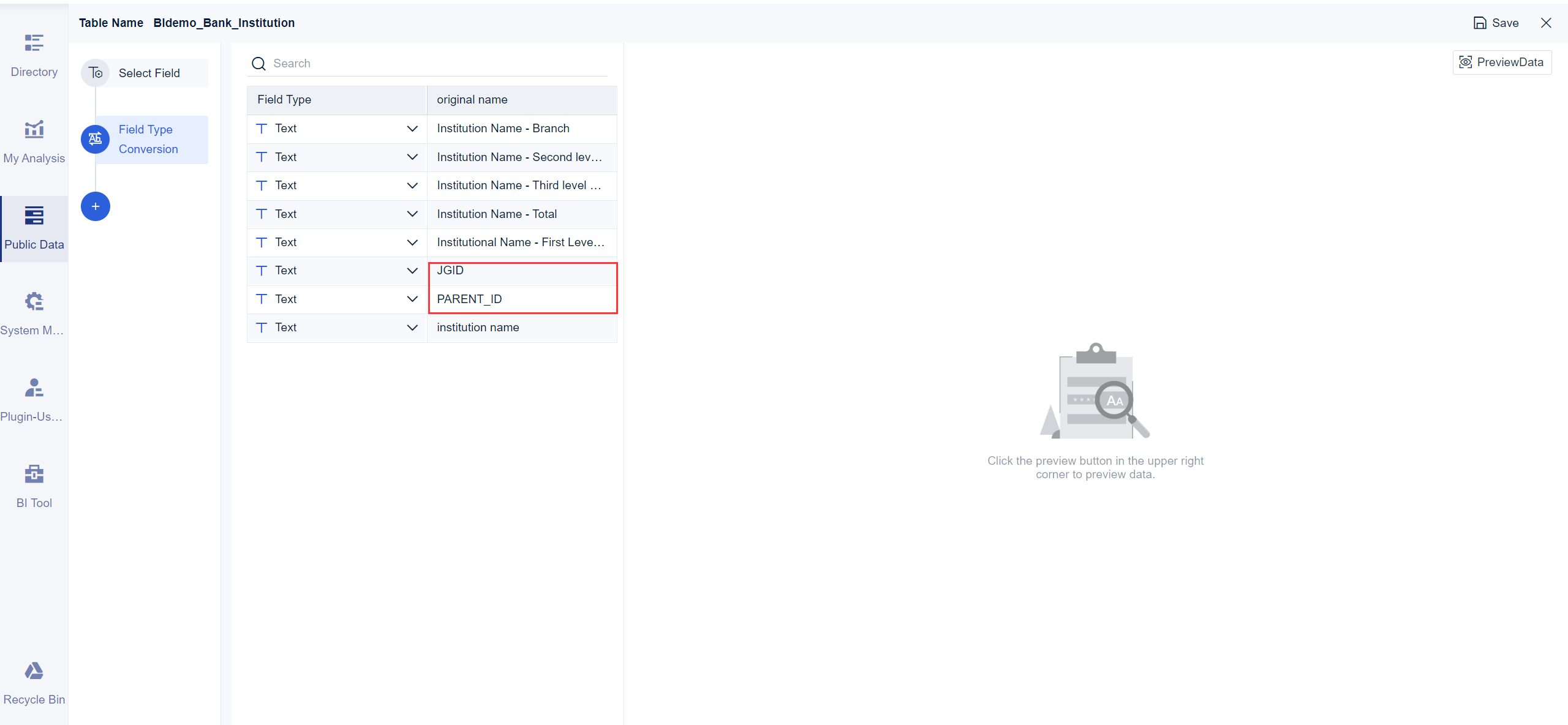 Self-Looping Column (Hierarchy Based on Two Columns of Data)- FineBI Help Document