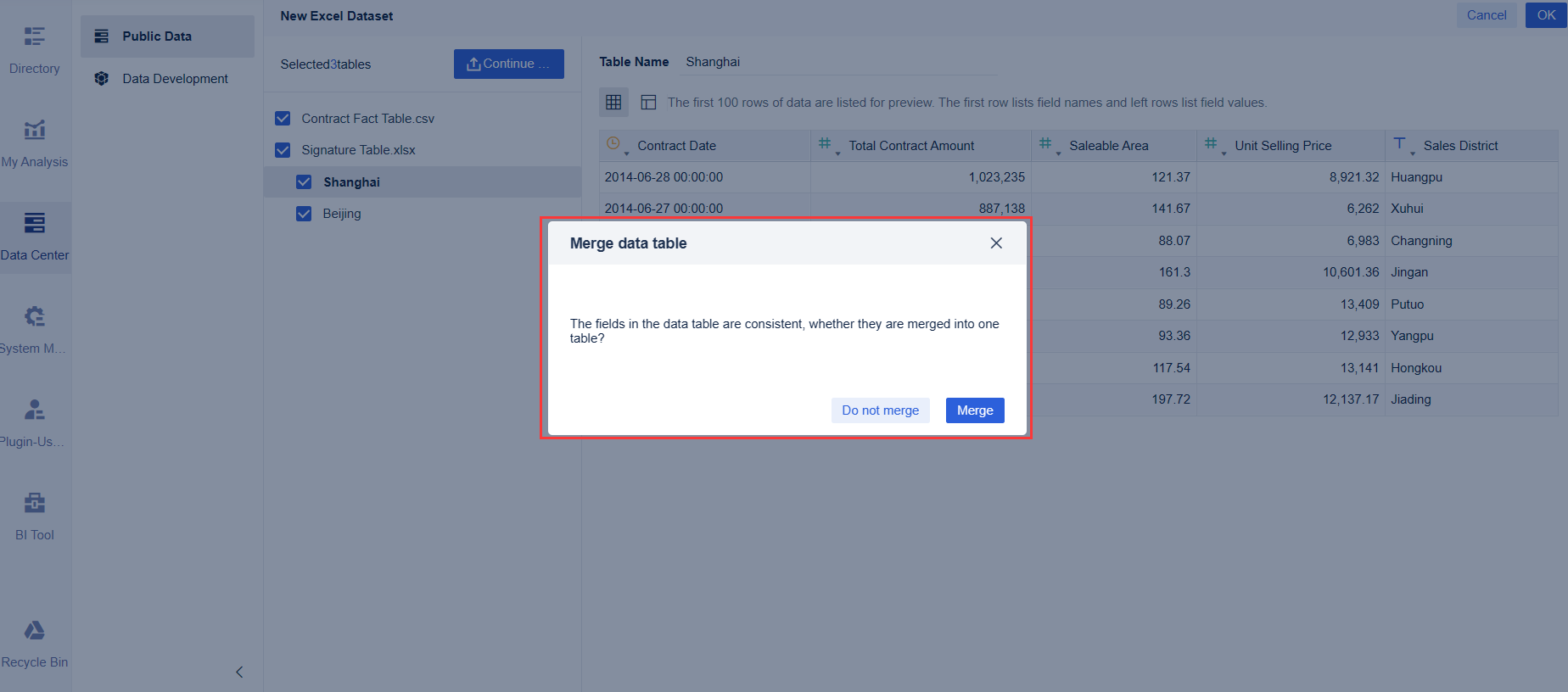Adding Excel Datasets- FineBI Help Document