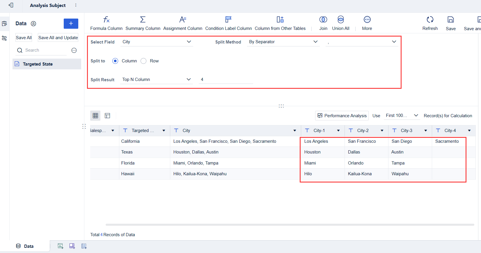 Splitting Rows and Columns- FineBI Help Document
