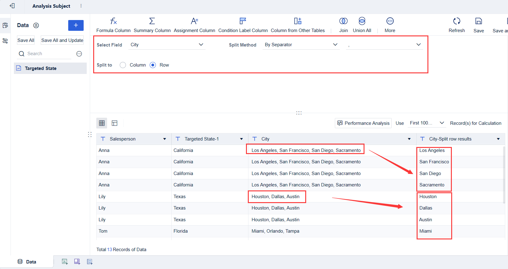 Splitting Rows and Columns- FineBI Help Document