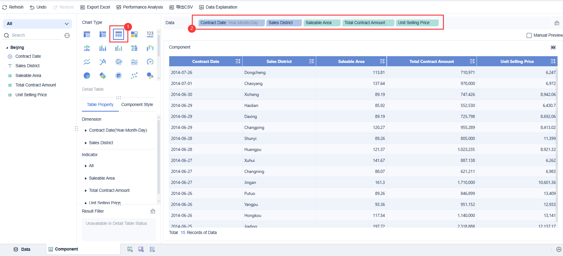 Exporting the Data Table as Excel- FineBI Help Document