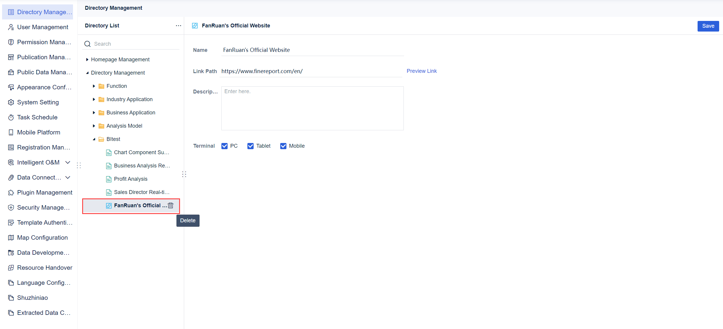 Directory Management- FineBI Help Document