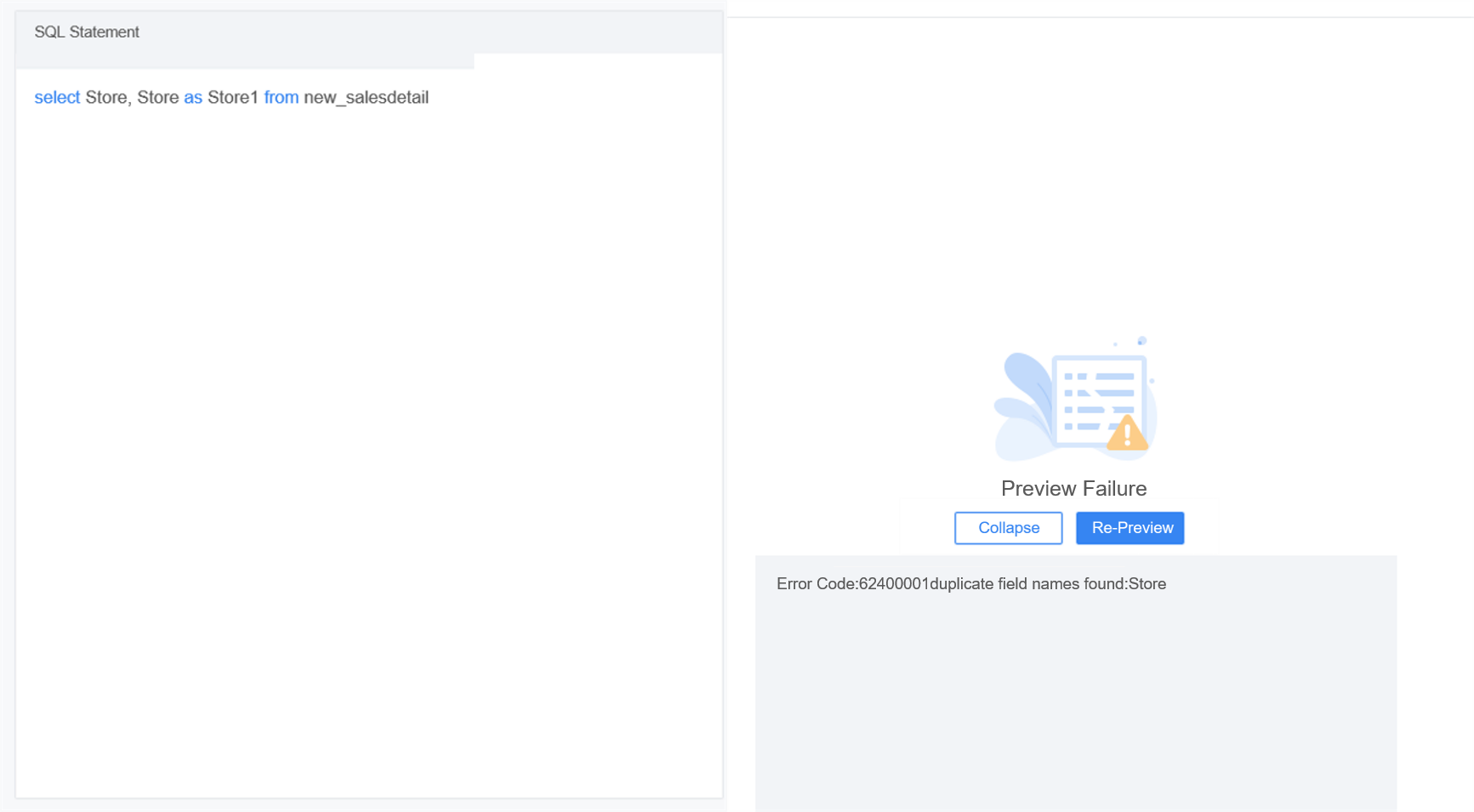 SQL Dataset Preview Error Troubleshooting- FineBI Help Document