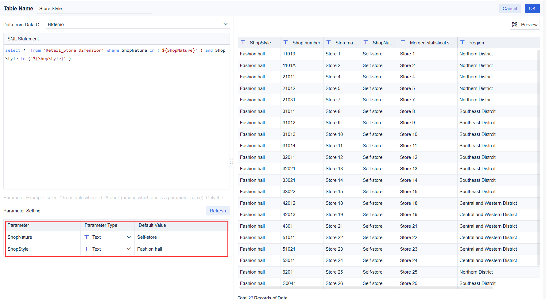 Defining Parameters when Adding SQL Datasets- FineBI Help Document