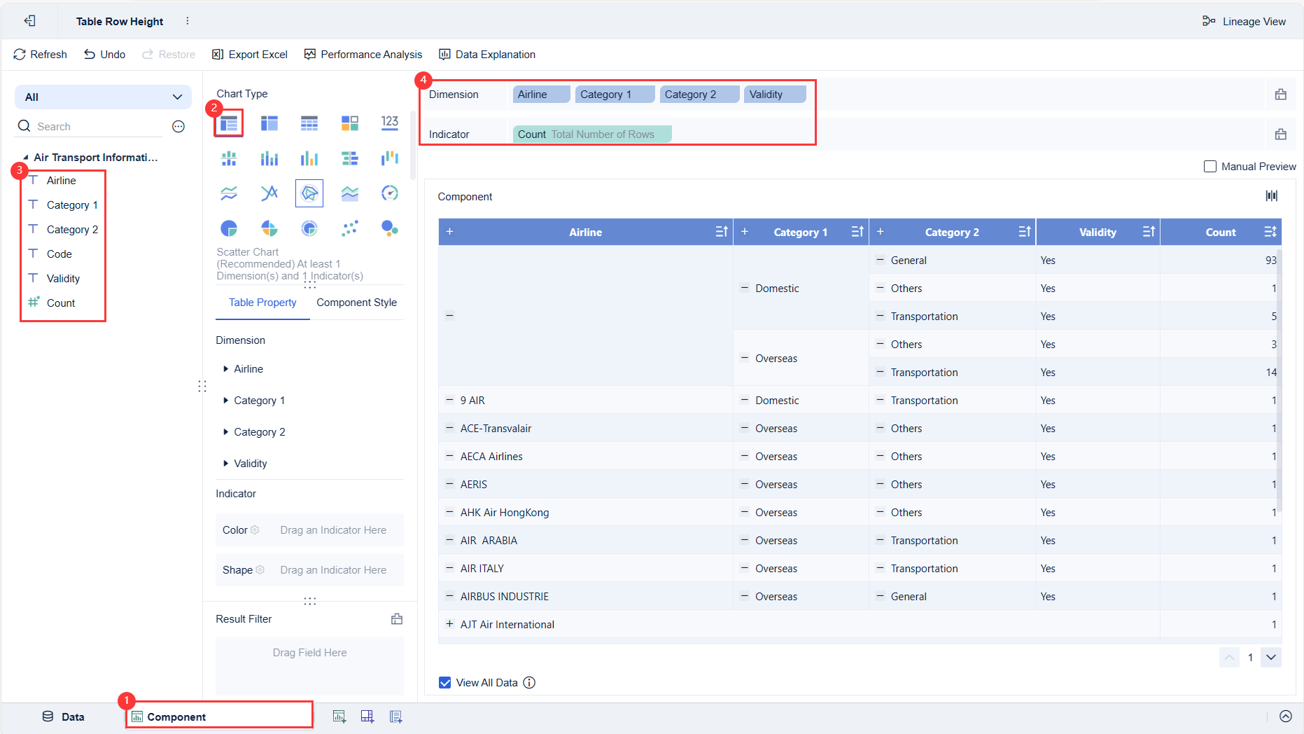 Table Row Height- FineBI Help Document