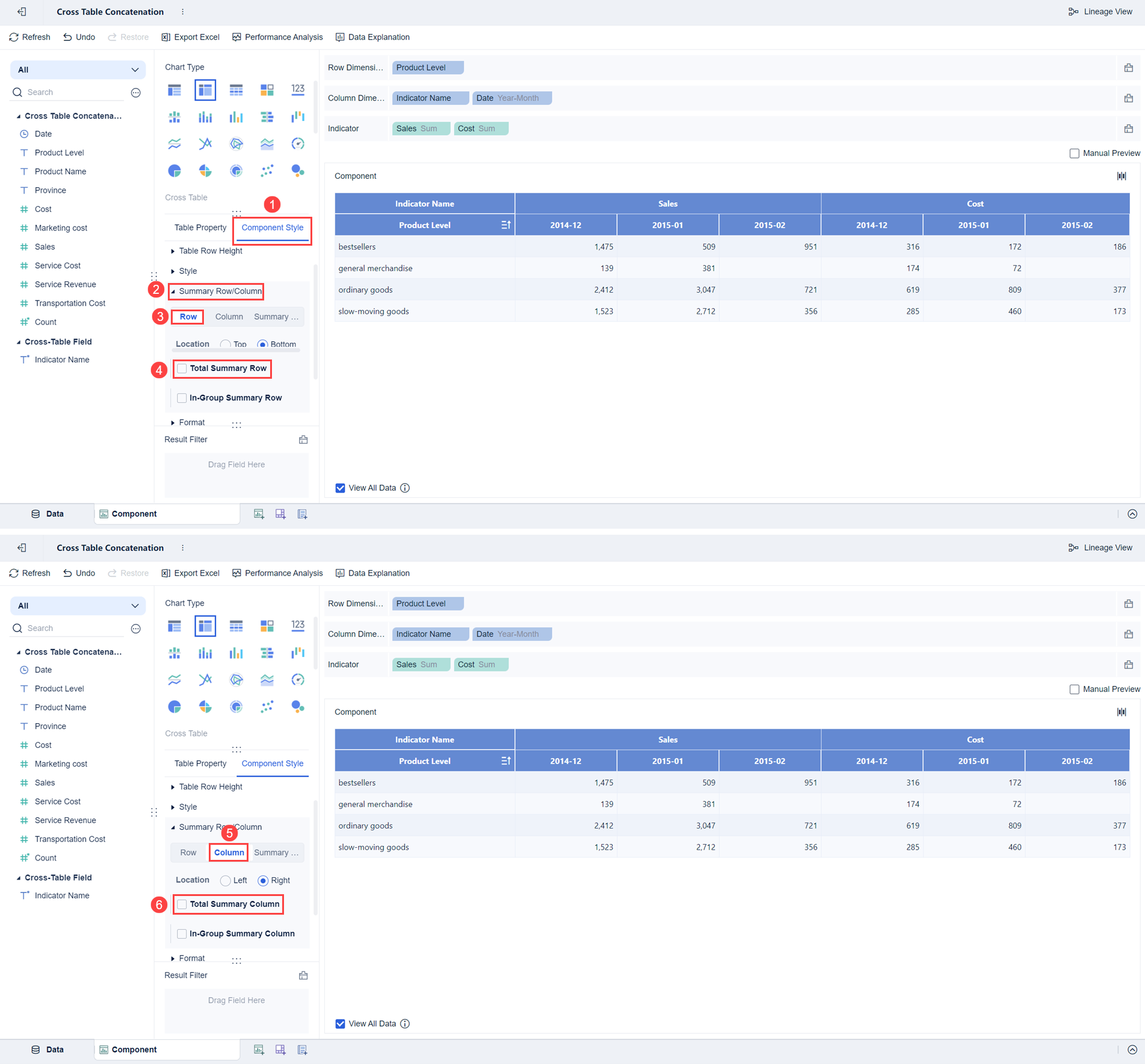 Cross Table Concatenation- FineBI Help Document