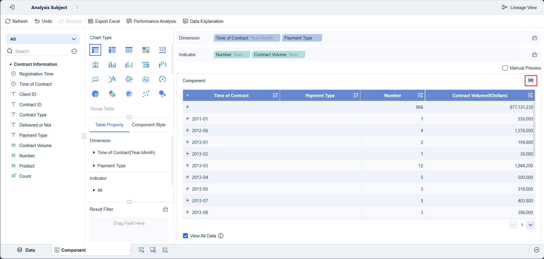 Table Column Width Adjustment- FineBI Help Document