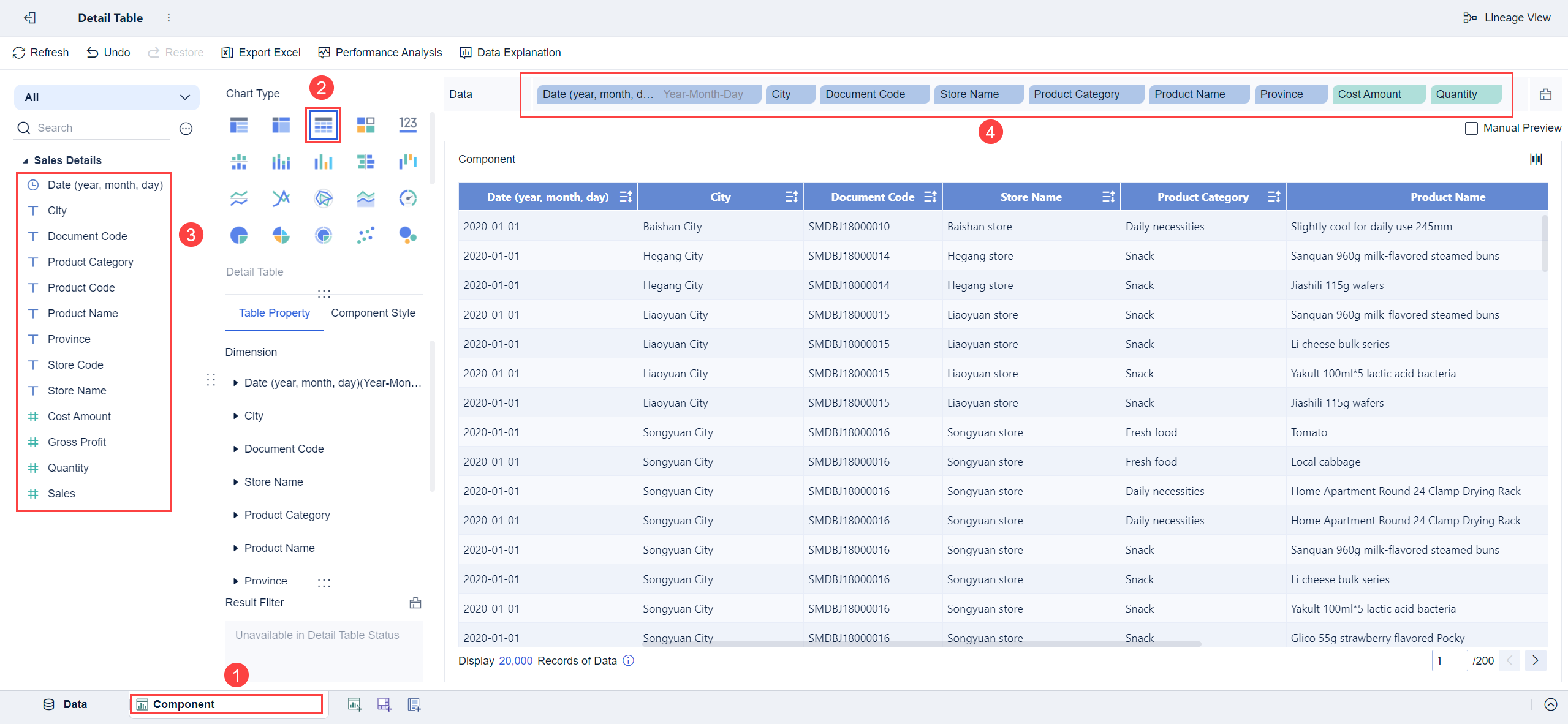 Detail Table- FineBI Help Document