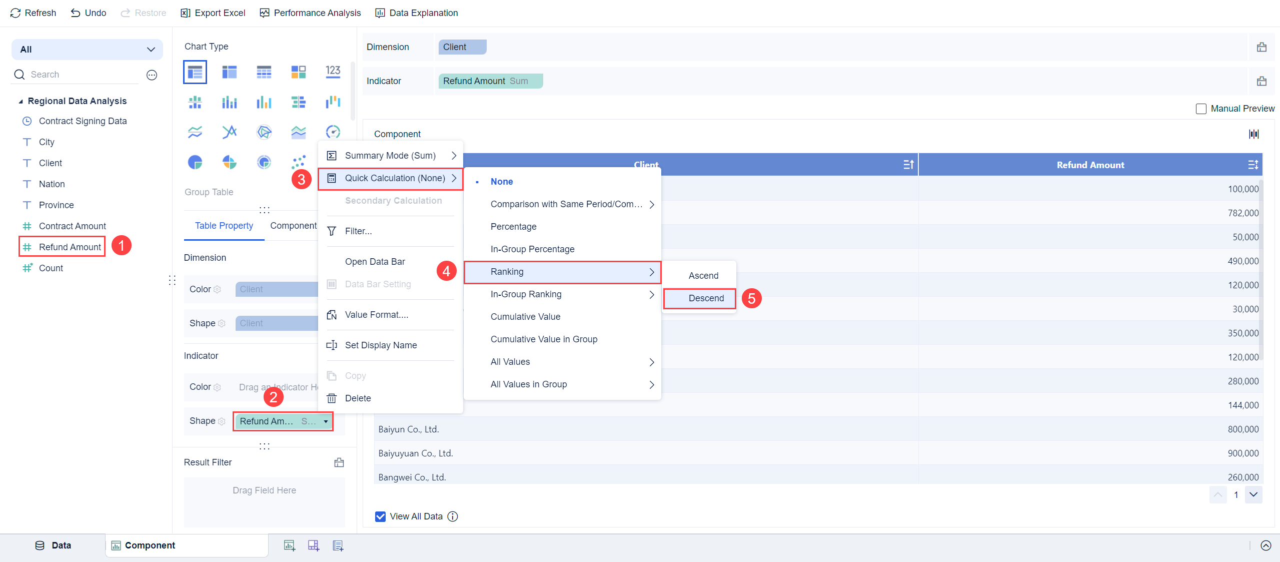 Marking and Sorting the Top Three Data in a Table- FineBI Document