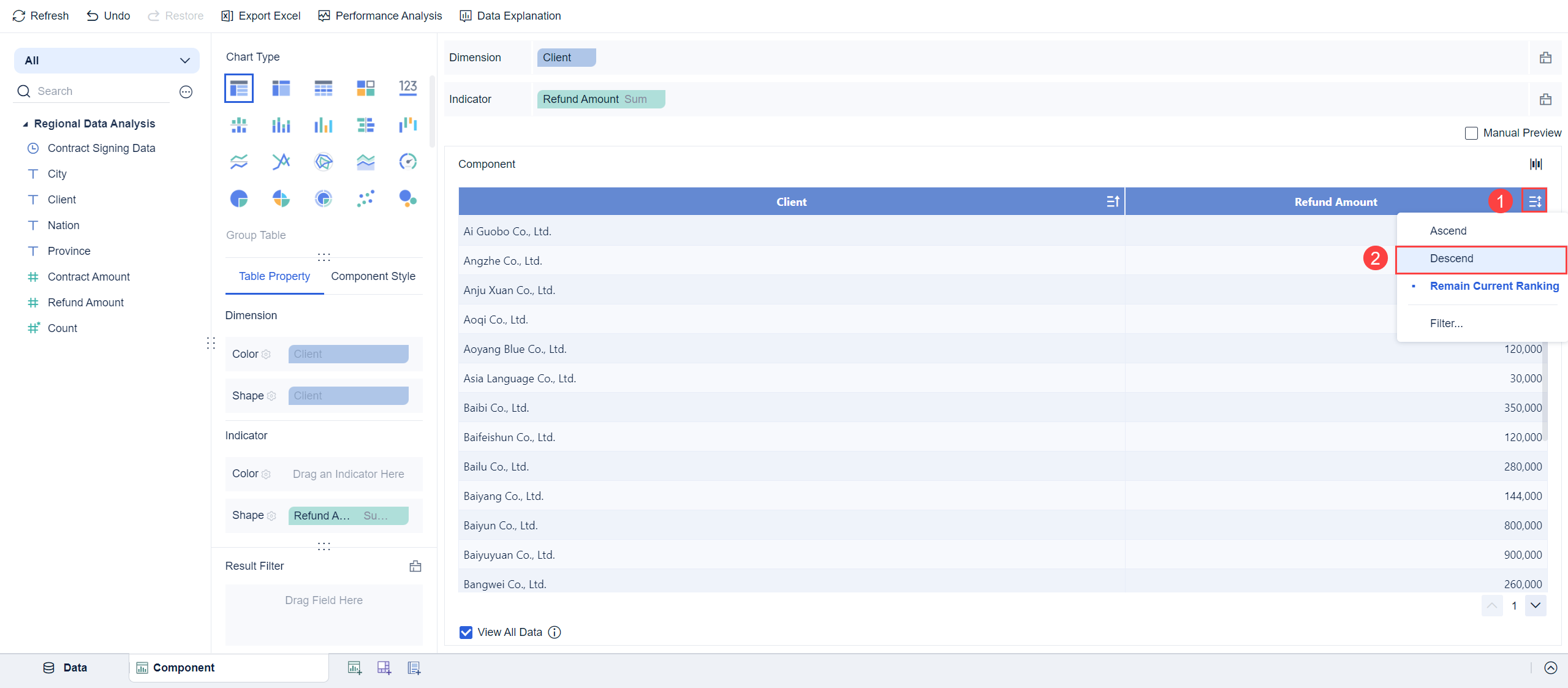 Marking and Sorting the Top Three Data in a Table- FineBI Document