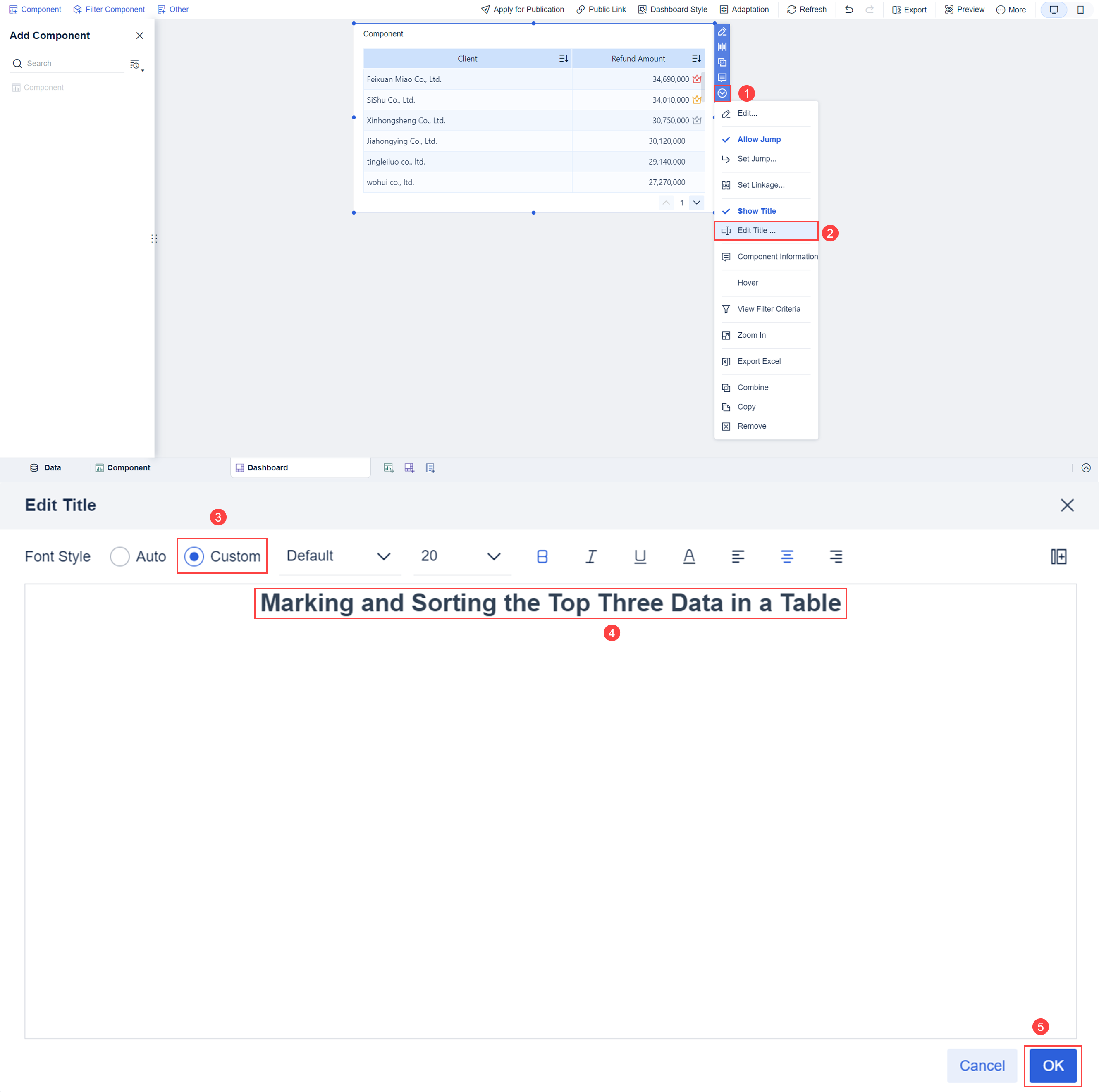 Marking and Sorting the Top Three Data in a Table- FineBI Help Document