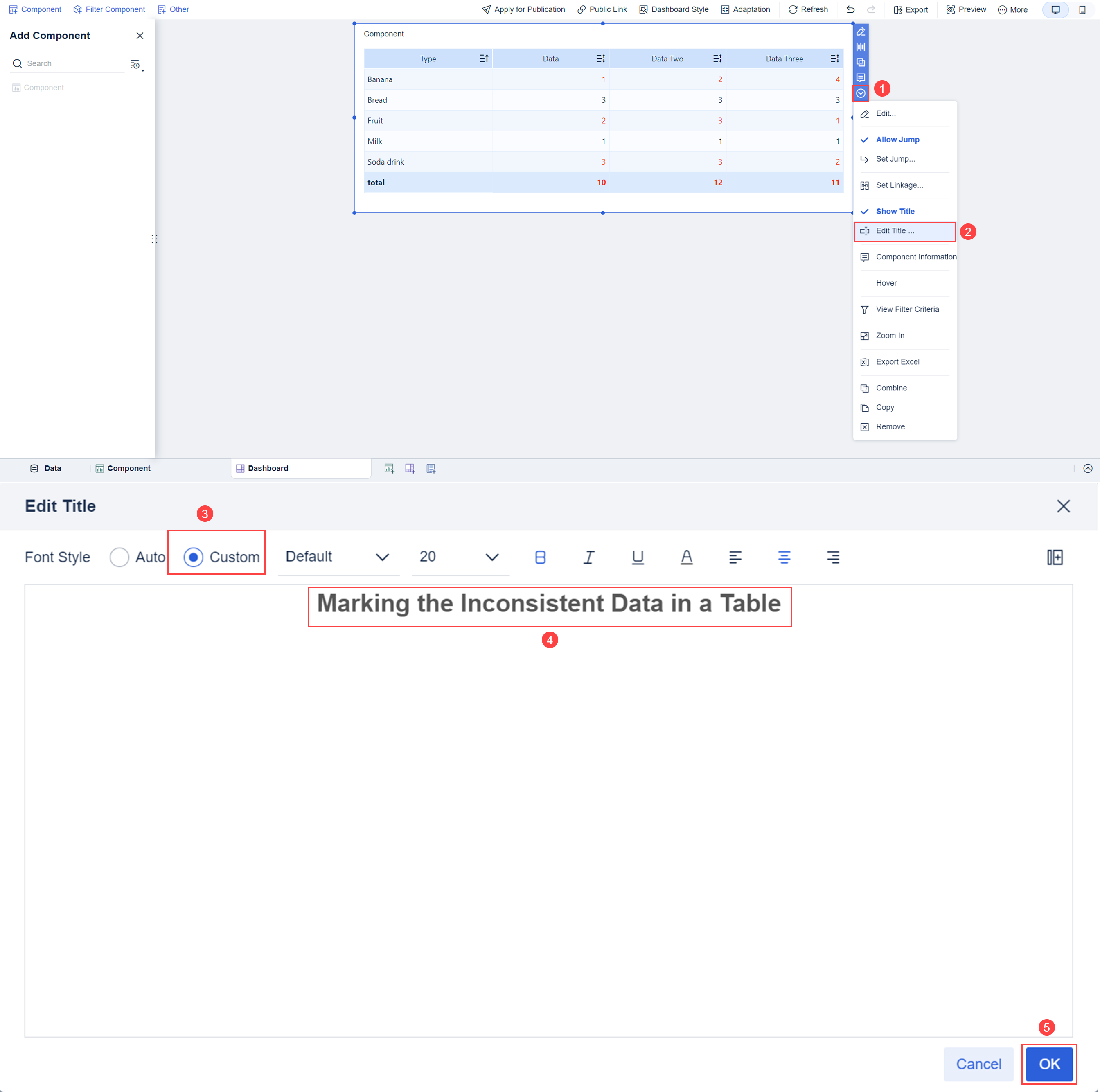 Marking the Inconsistent Data in a Table- FineBI Document