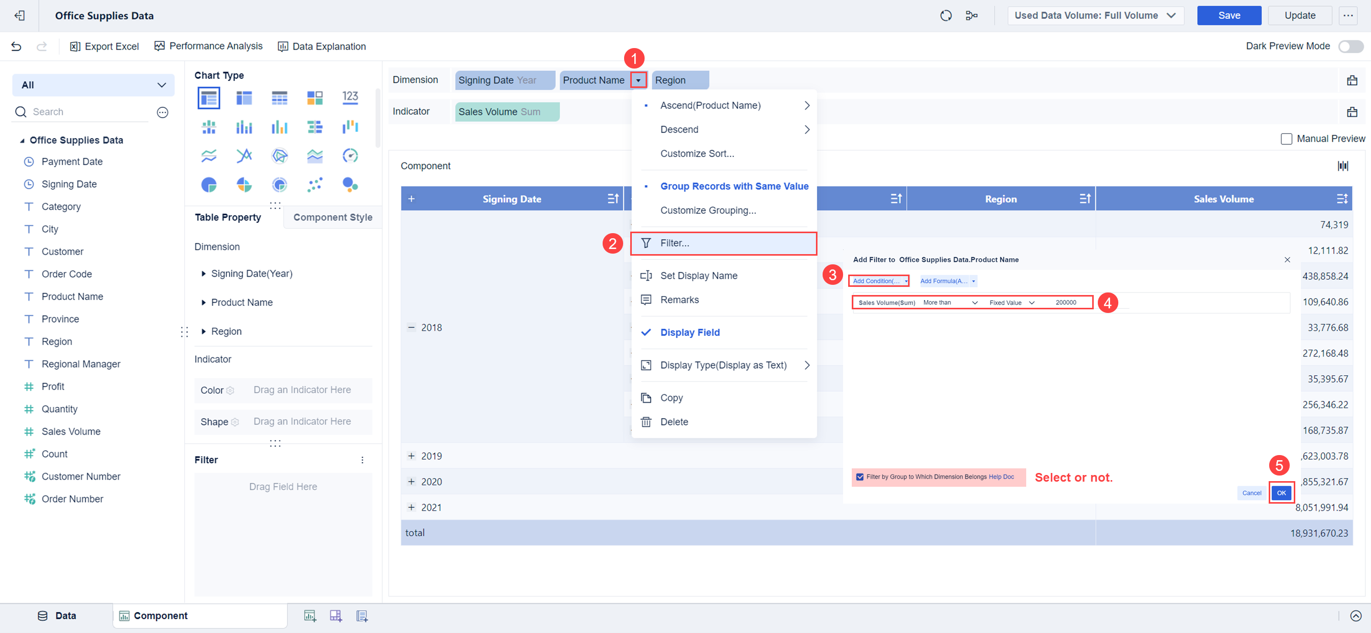 Level 2: Filtering Dimensions Depending on Indicators- FineBI Help Document