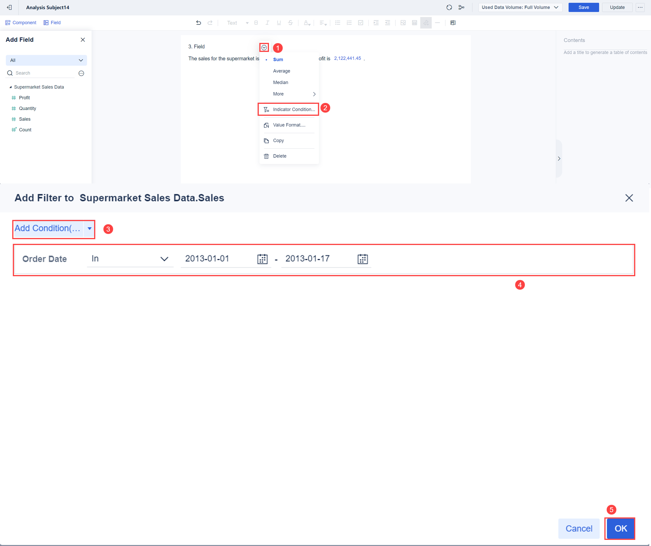 Adding a Field to an Analysis Document- FineBI Help Document