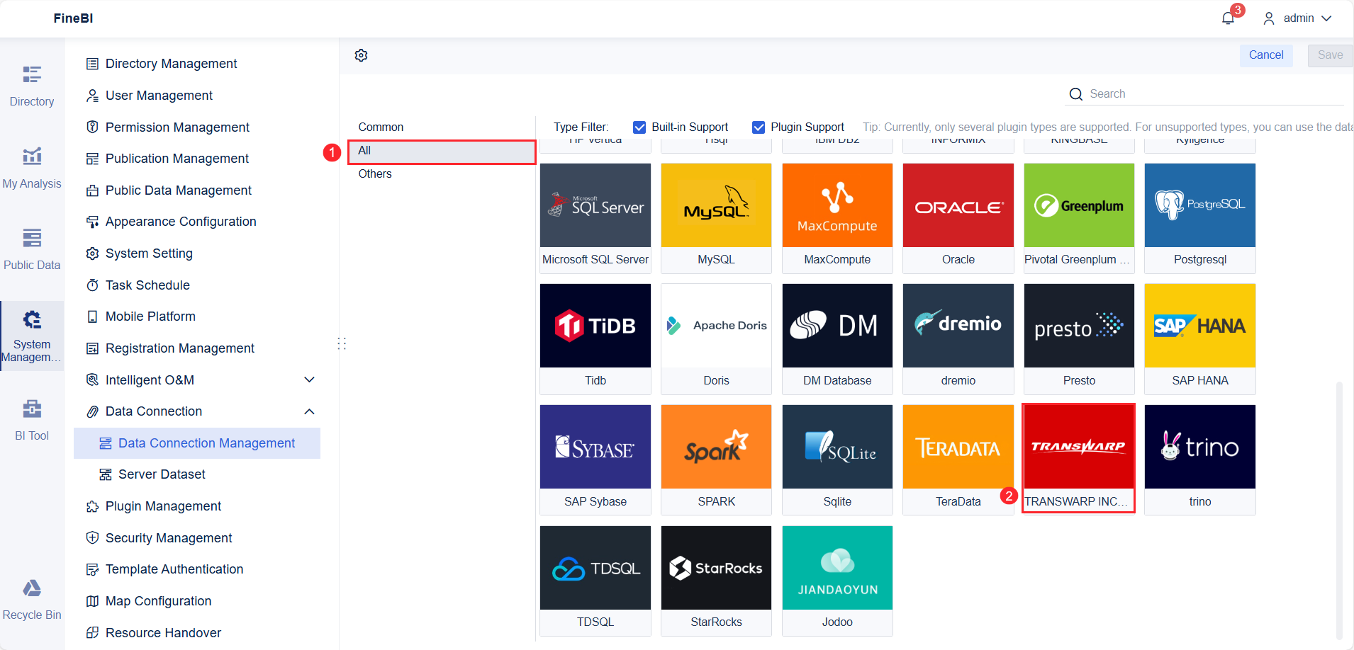 Data Connection to Transwarp Inceptor- FineBI Help Document