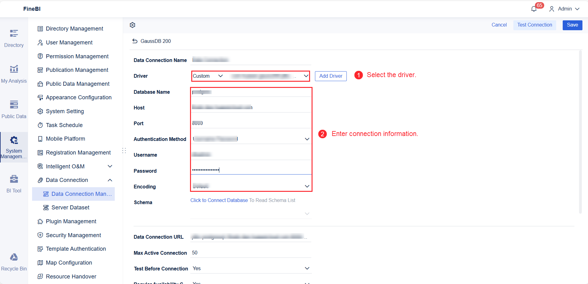 Data Connection to GaussDB 200- FineBI Help Document