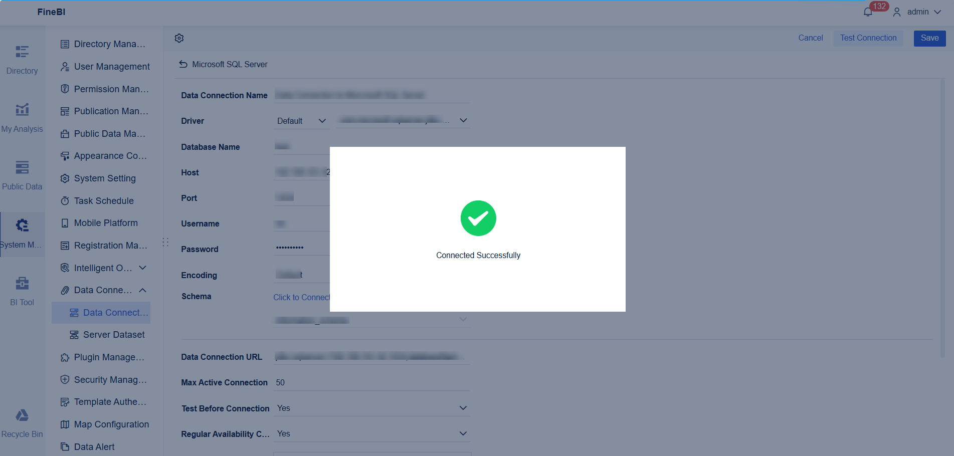 Data Connection to Microsoft SQL Server- FineBI Help Document
