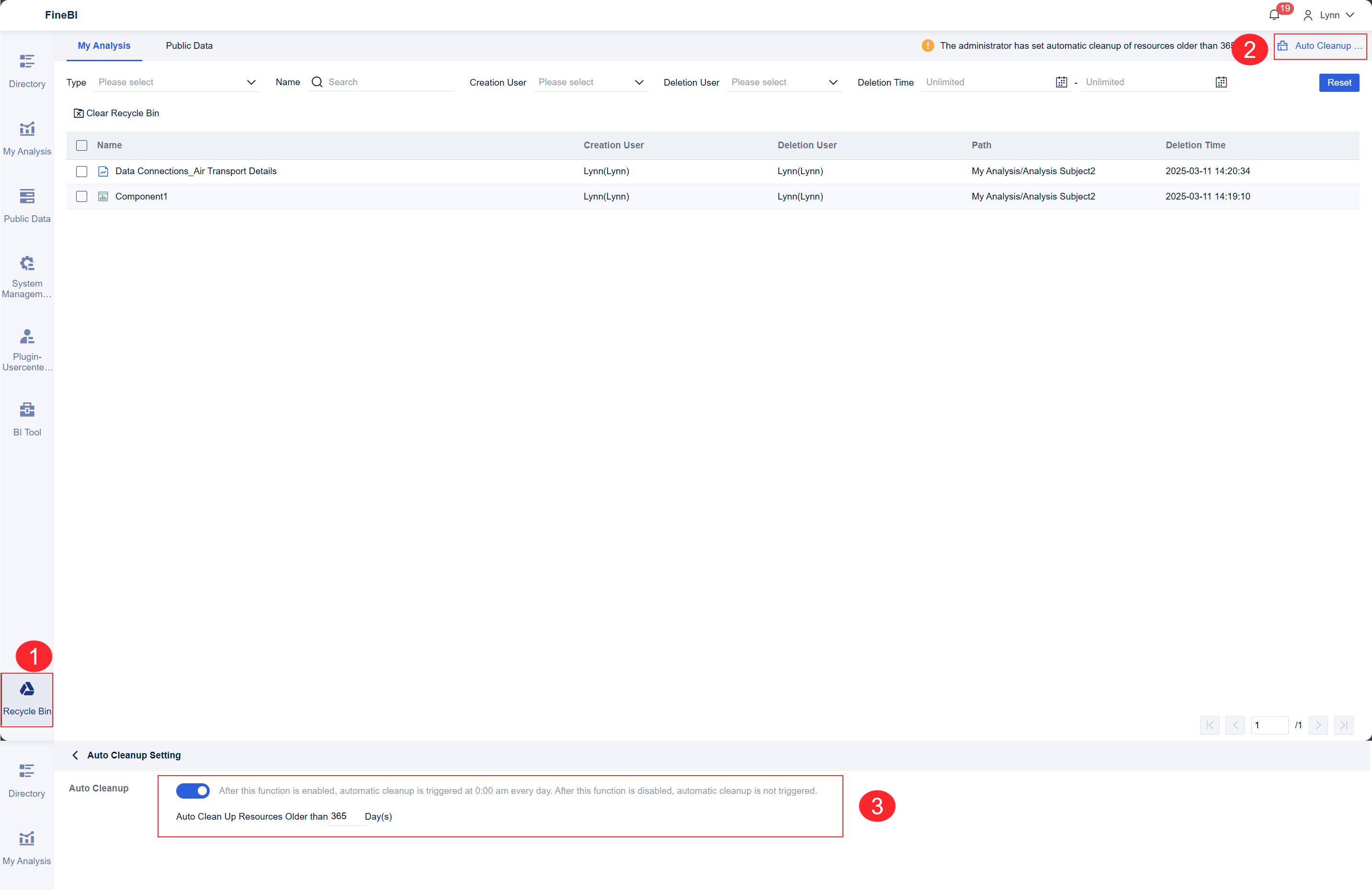 Recycle Bin- FineBI Help Document