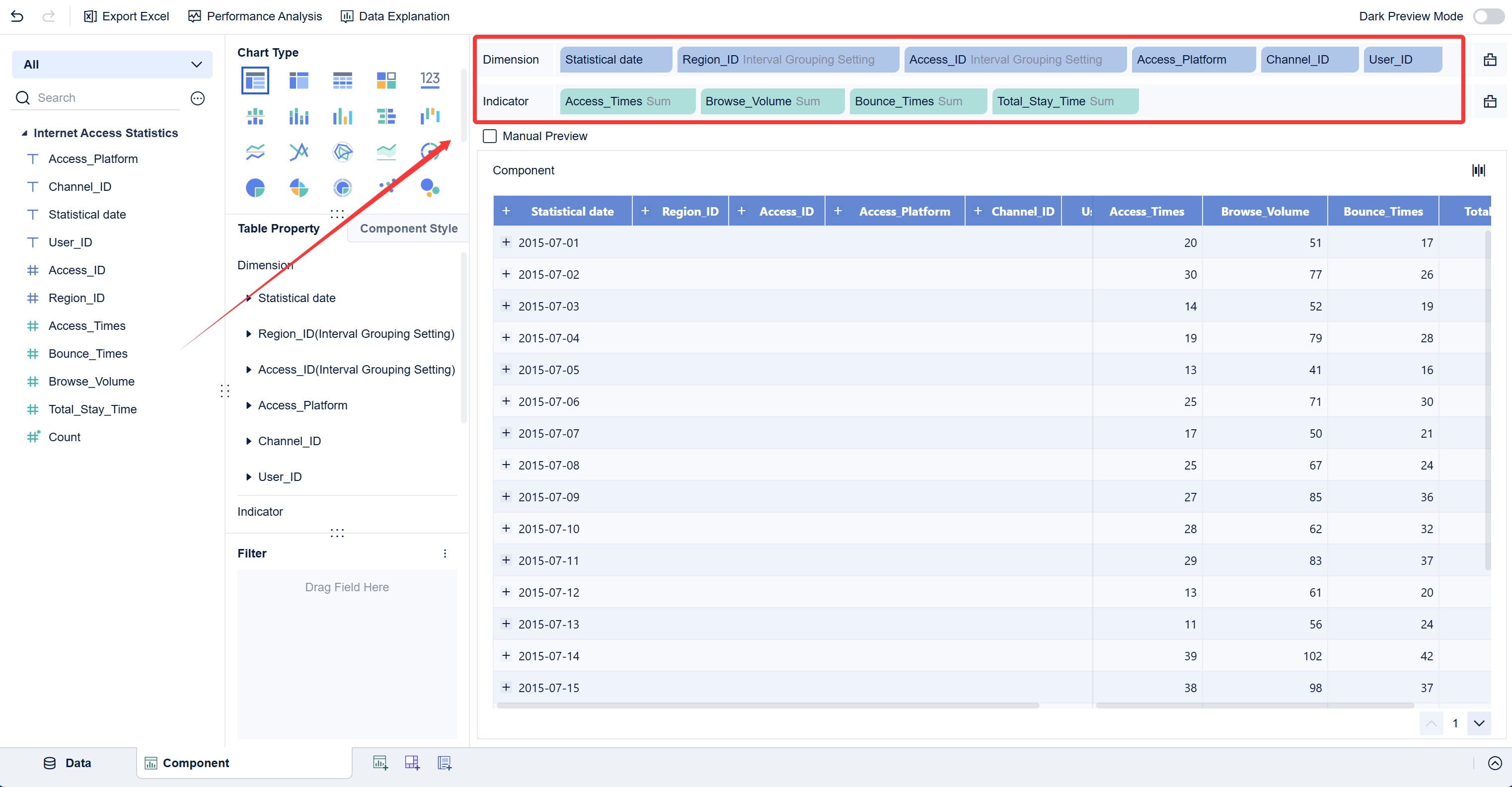 [Direct Connection] Transferring Parameters by Date Interval Component- FineBI Help Document