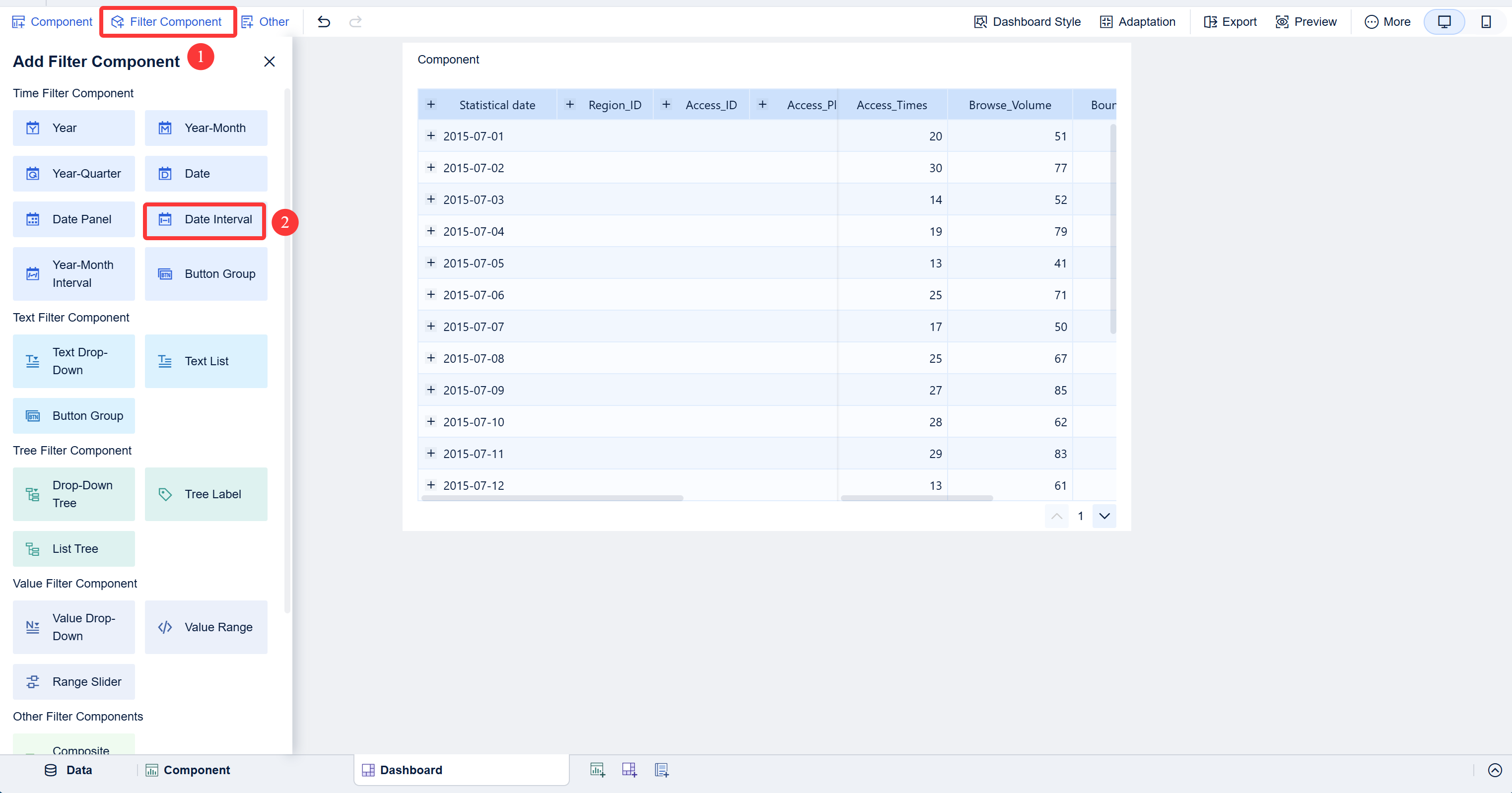 [Direct Connection] Transferring Parameters by Date Interval Component- FineBI Help Document