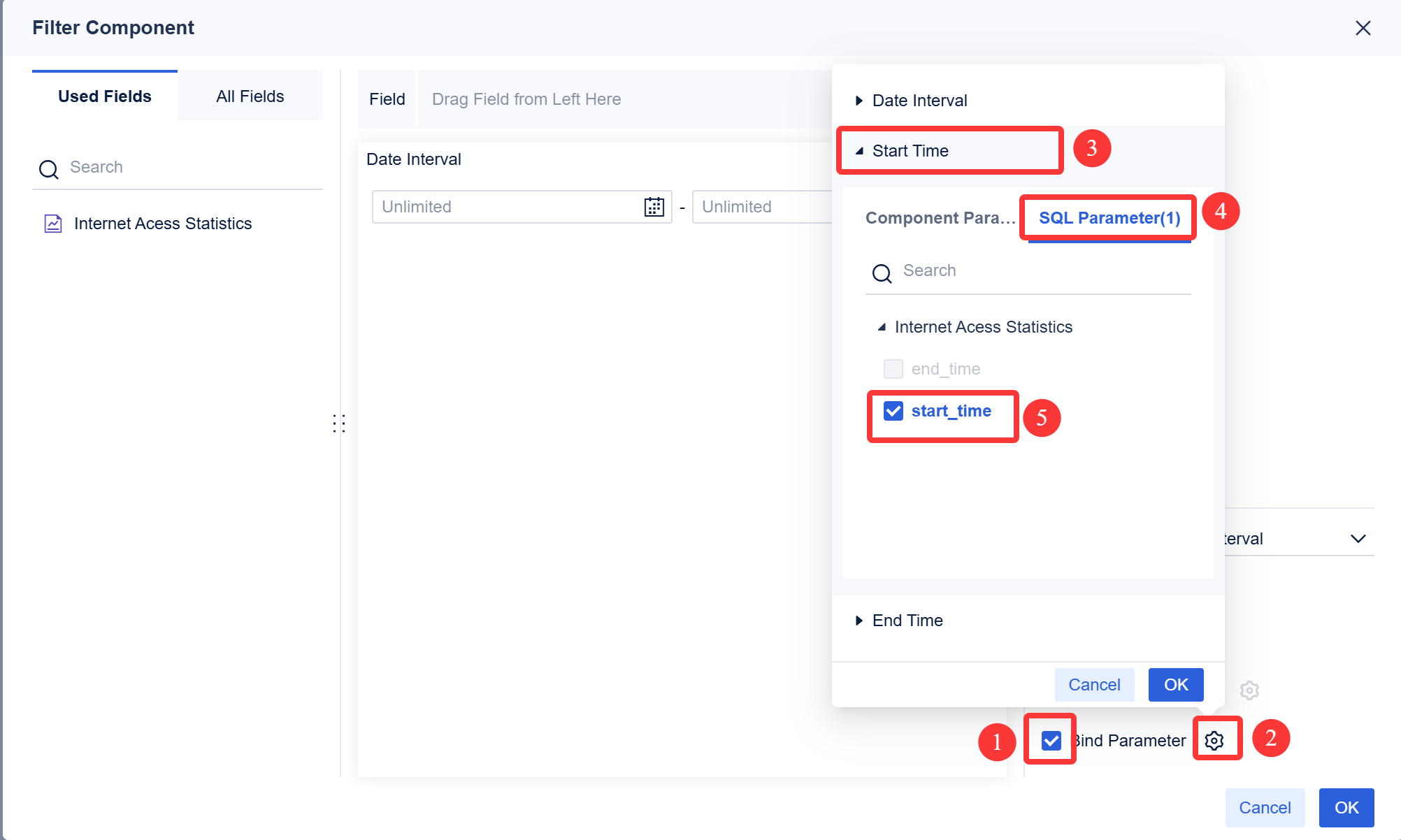 [Direct Connection] Transferring Parameters by Date Interval Component- FineBI Help Document