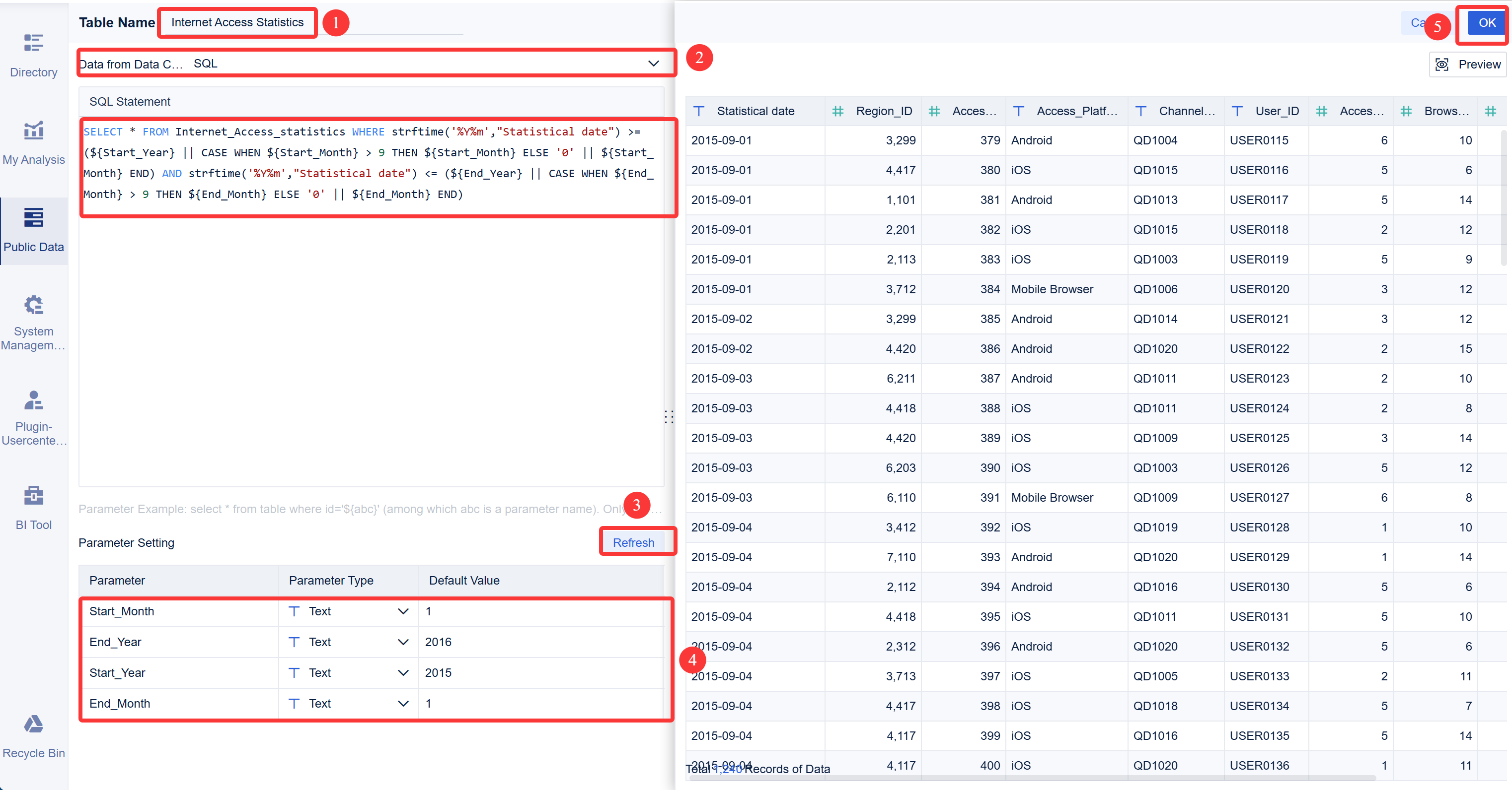 [Direct Connection] Transferring Parameters by Year-Month Interval Component- FineBI Help Document