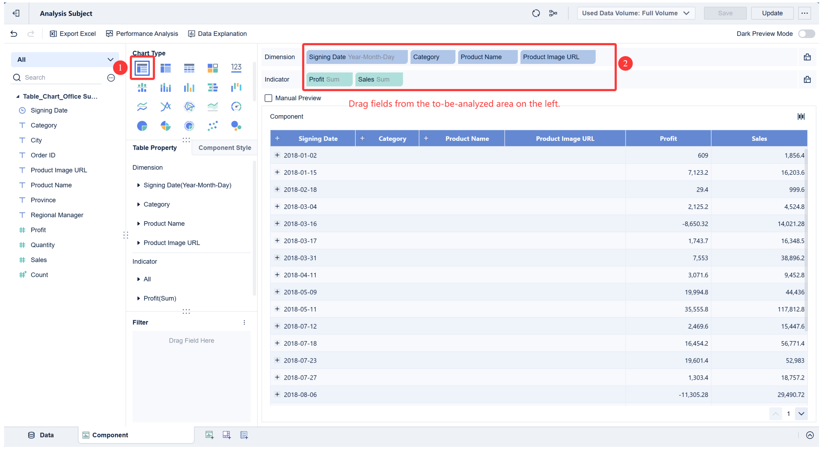 Table Component Creation- FineBI Help Document