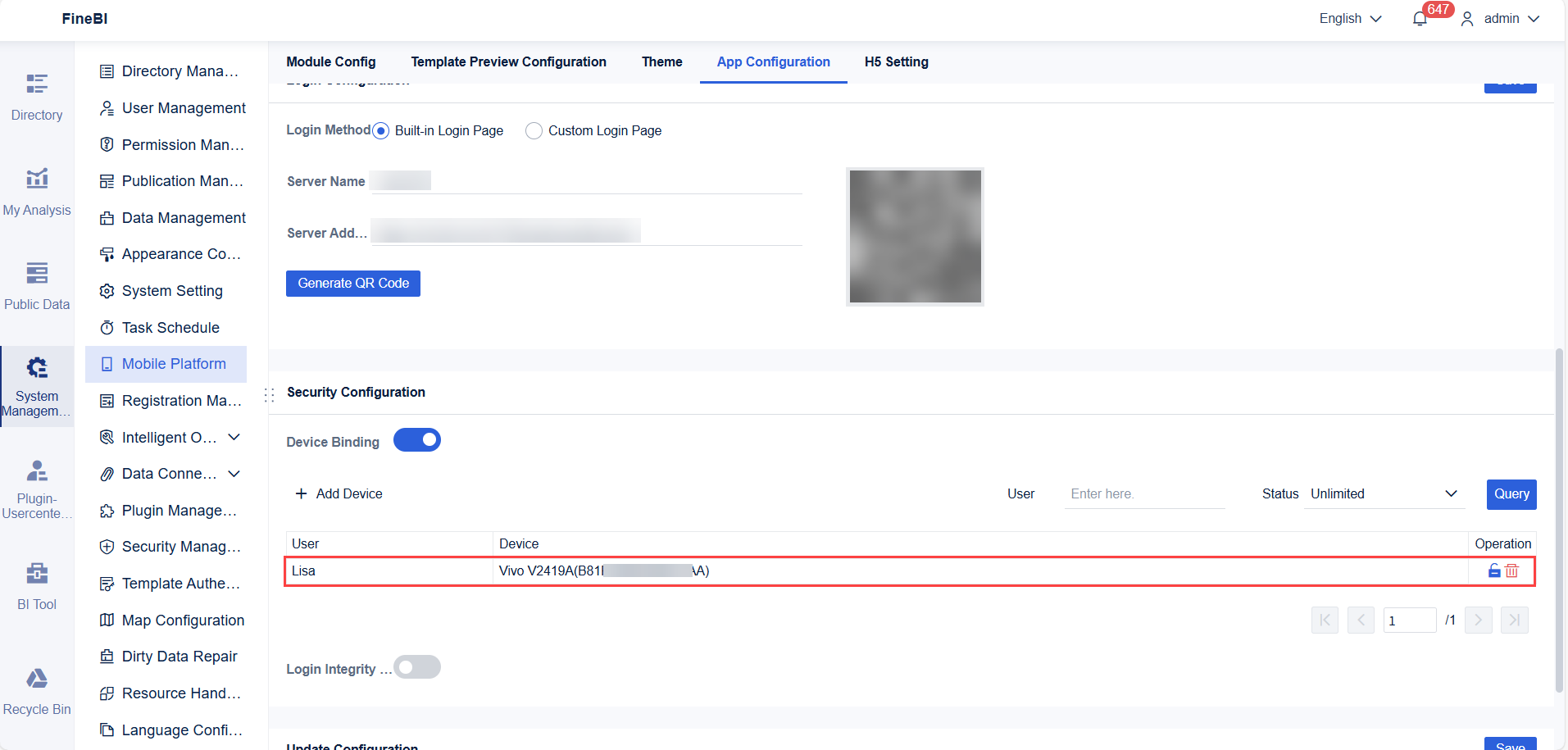 Mobile Device Binding and Unbinding- FineBI Help Document