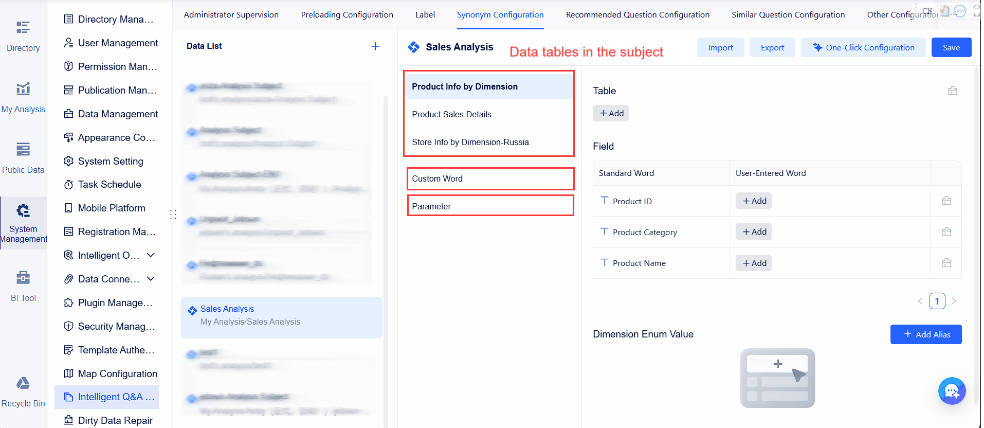 Synonym Configuration- FineBI Help Document
