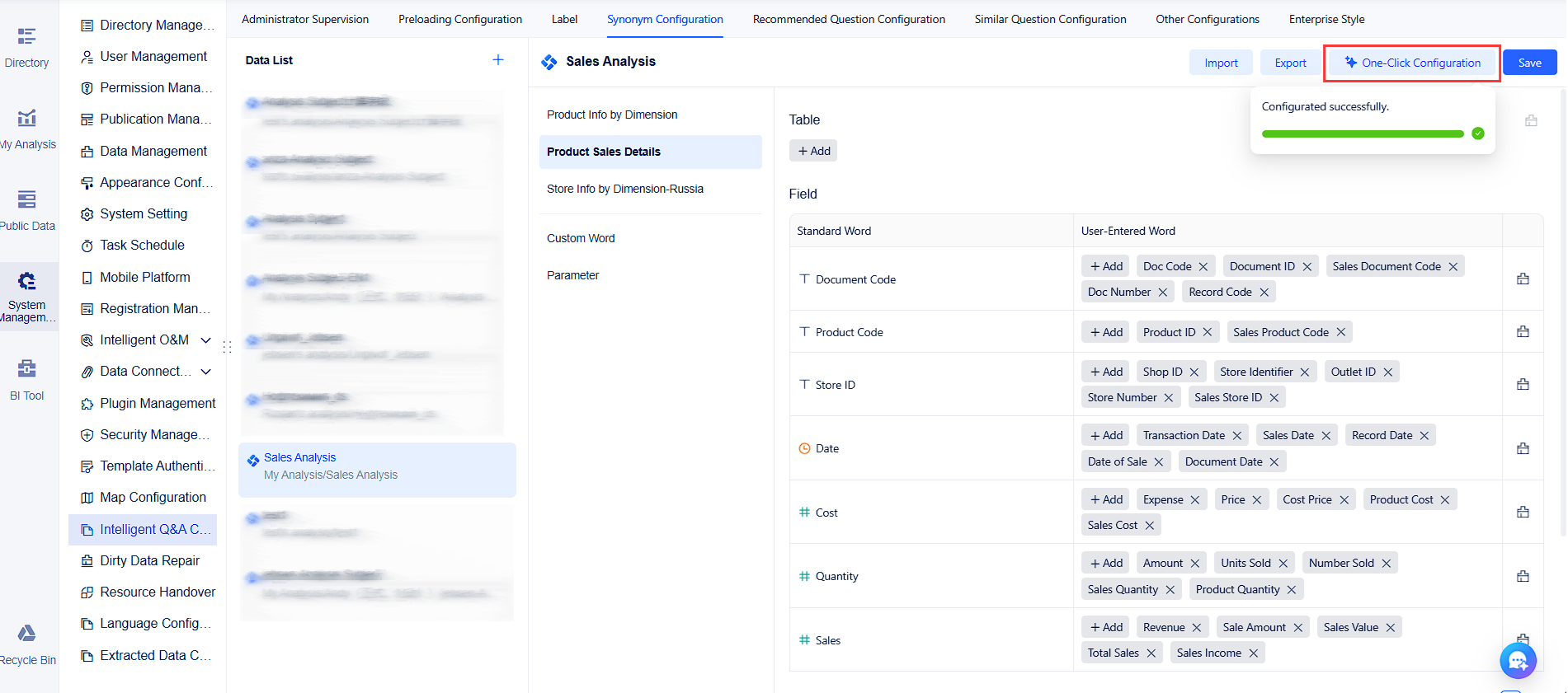 Synonym Configuration- FineBI Help Document