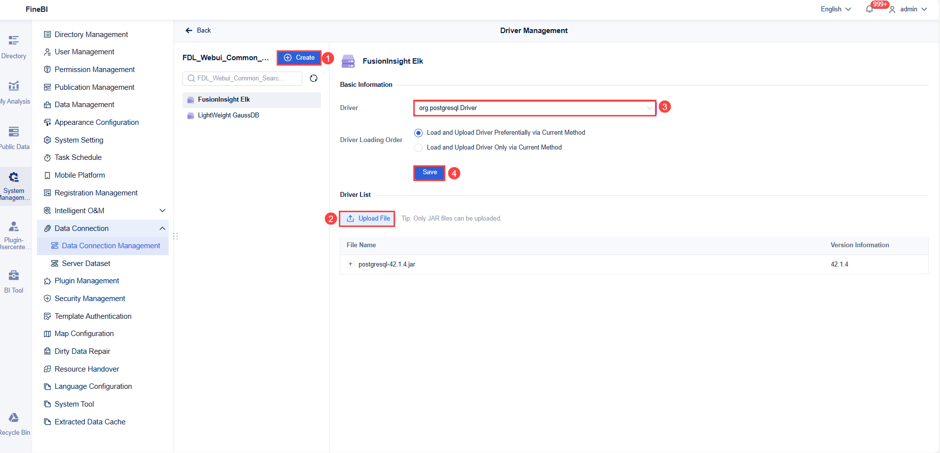 Data Connection to FusionInsight Elk- FineBI Help Document