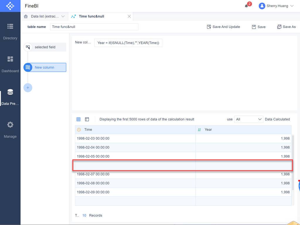 Time Function Handling Null Values- FineBI Help Document FineBI Document