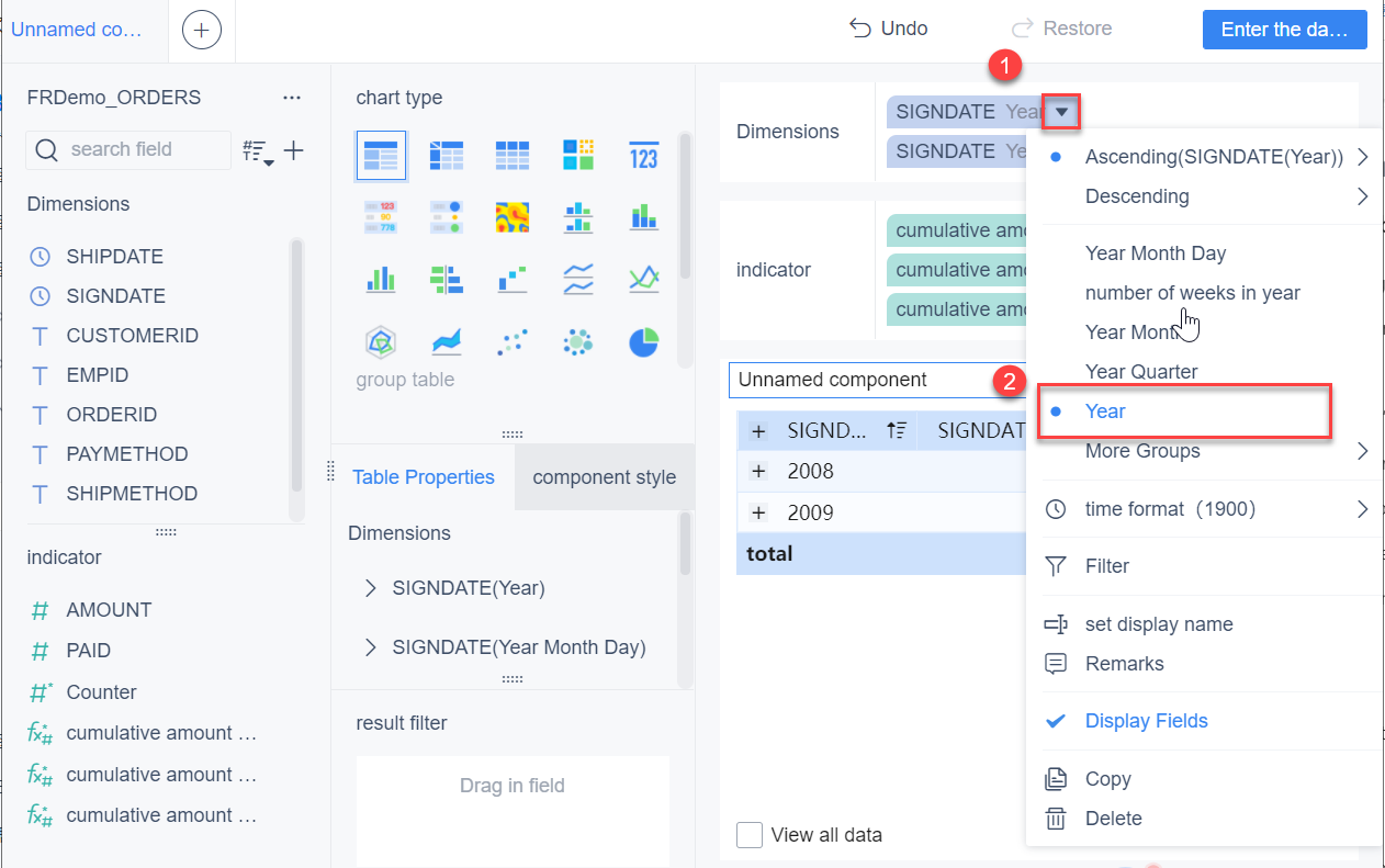Calculate the annual year-on-year cumulative amount- FineBI Help Document FineBI Document