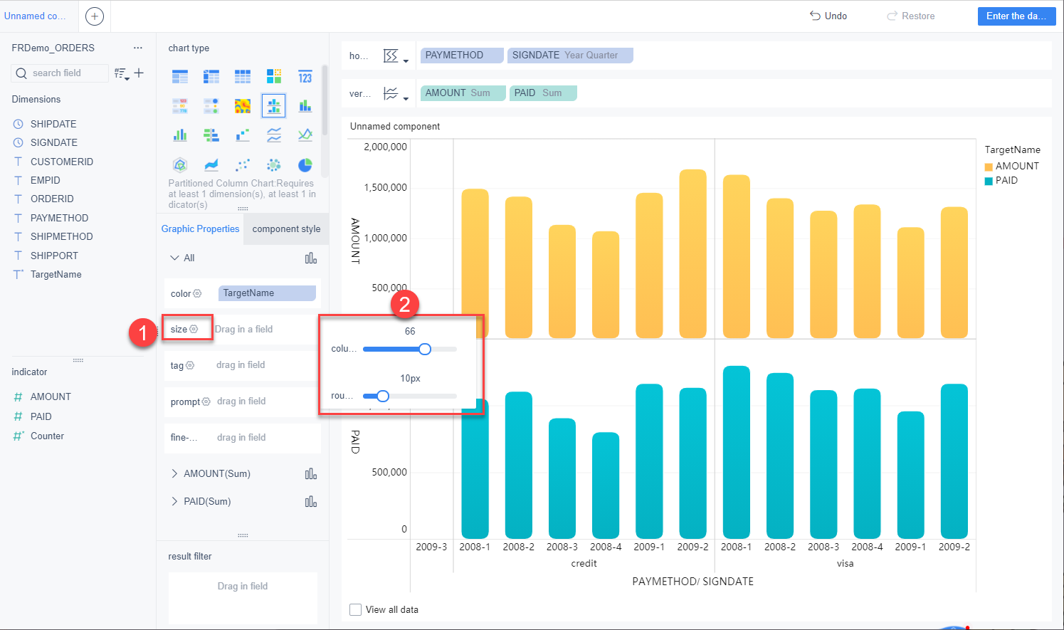 Partition column chart- FineBI Help Document FineBI Document