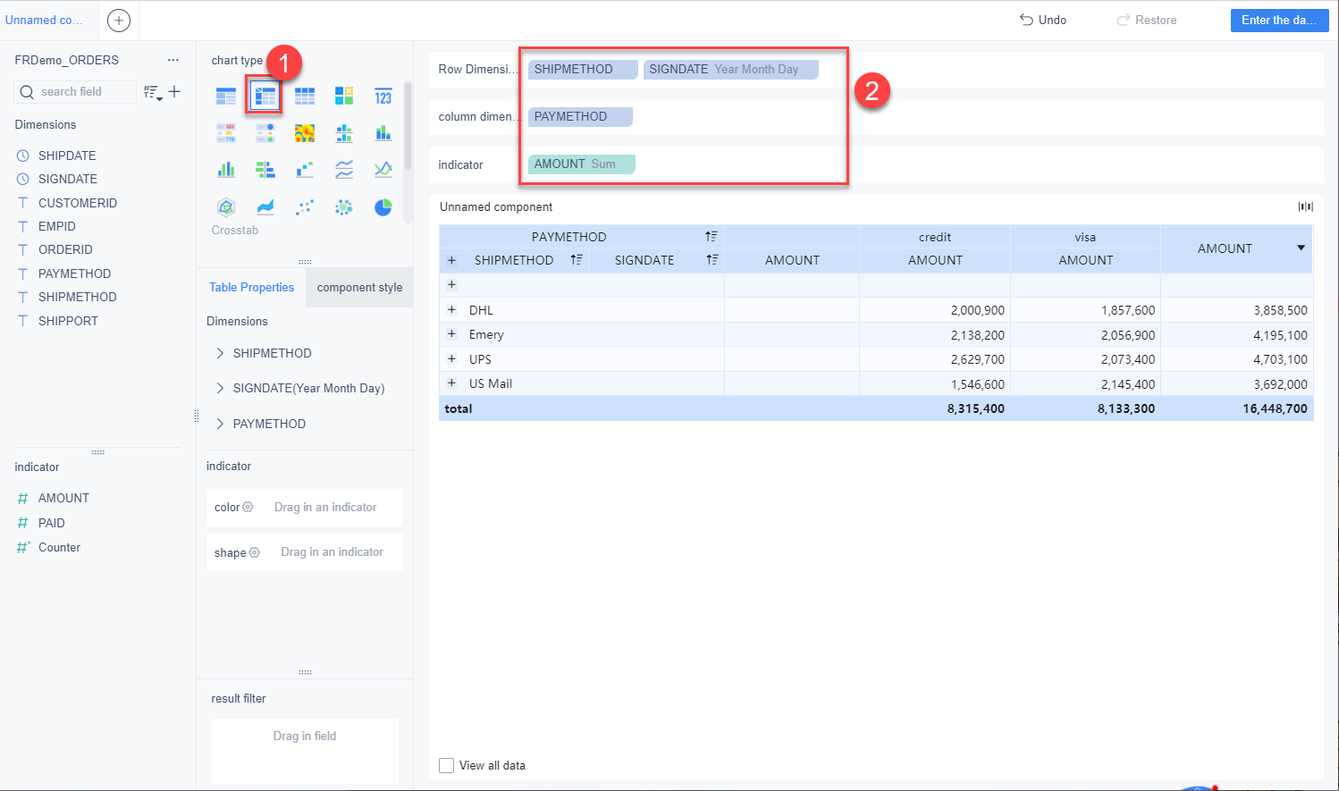Cross table- FineBI Help Document FineBI Document