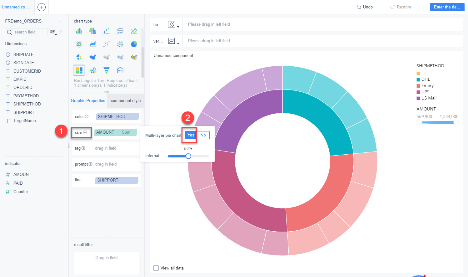Multi-layer pie chart- FineBI Help Document FineBI Document