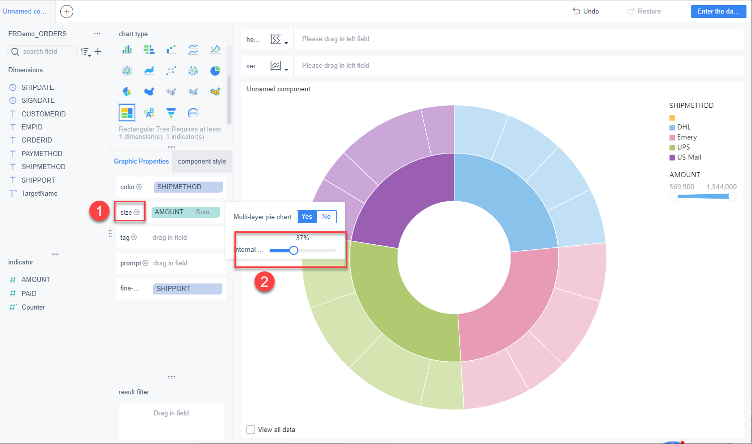 Multi-layer pie chart- FineBI Help Document FineBI Document