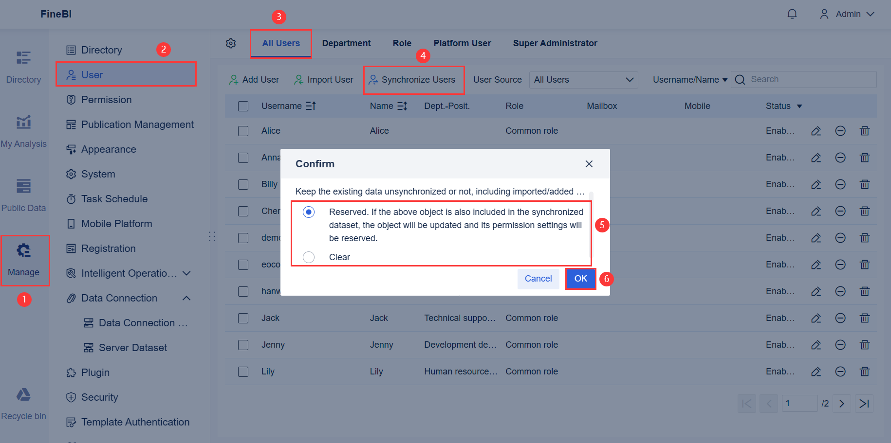 Synchronizing Users- FineBI Document