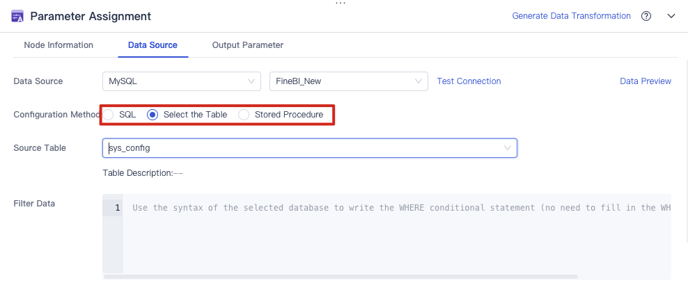 Parameter Assignment- FineDataLink Help Document