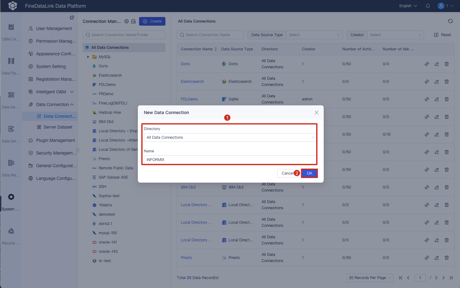 INFORMIX Data Connection- FineDataLink Help Document