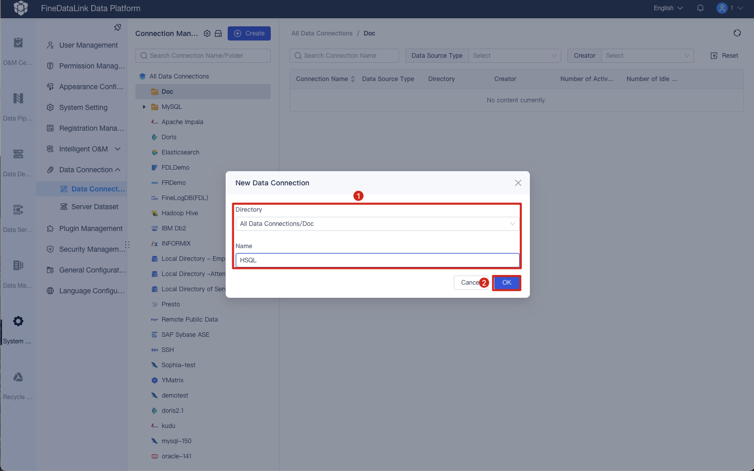 HSQL Data Connection- FineDataLink Help Document